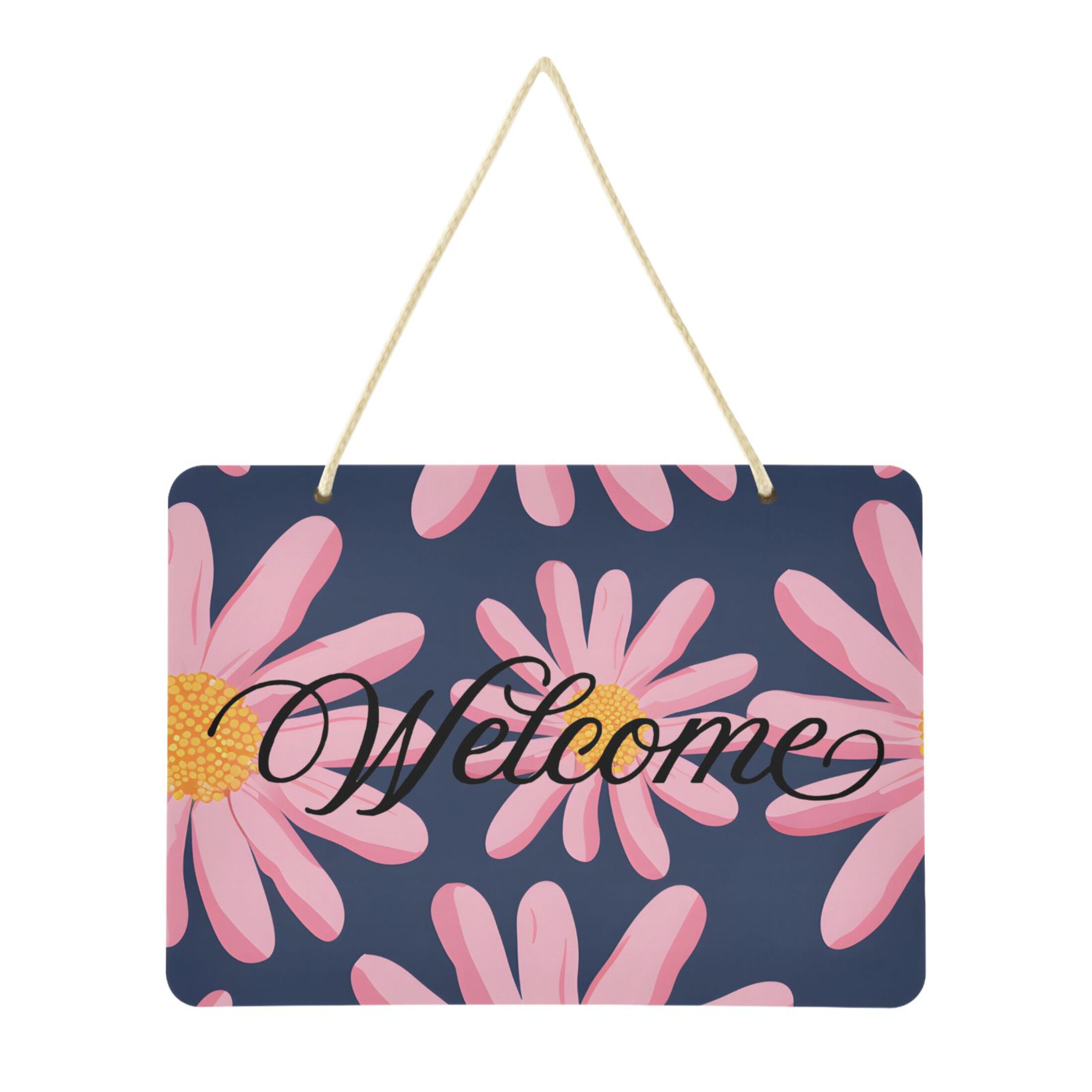 Pink Hand Drawn Daisy Welcome Sign Front Door PVC 14x10 inch Hanger ...