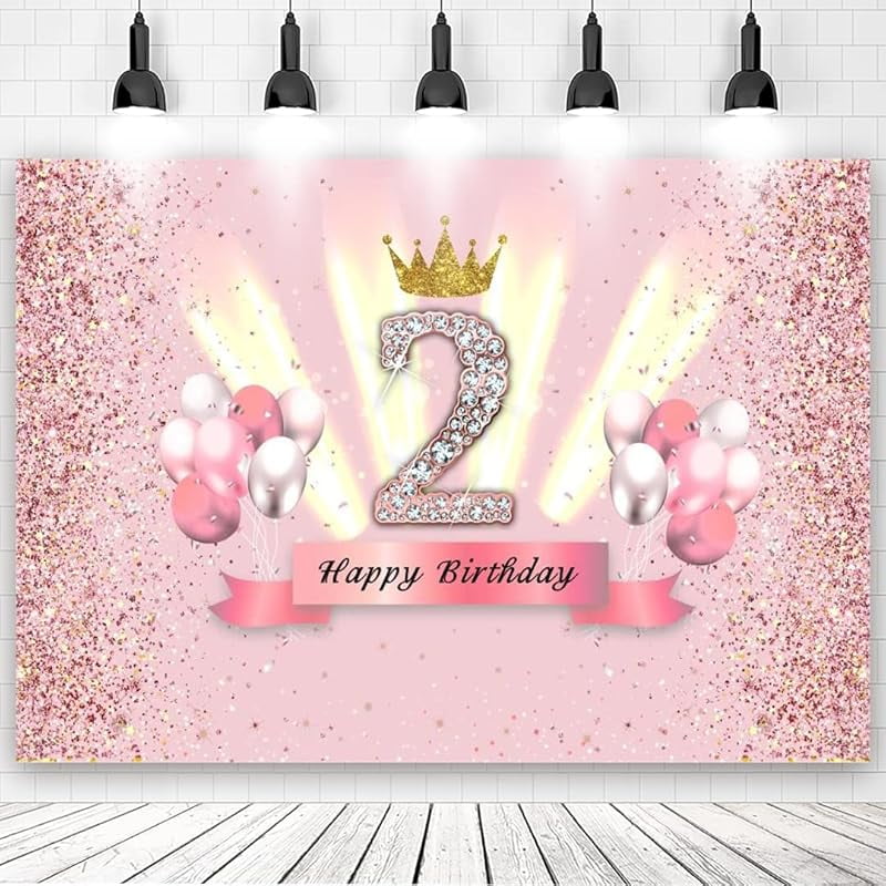 Pink Happy 2nd Birthday Party Backdrop 2 Years Old Birthday Photography ...