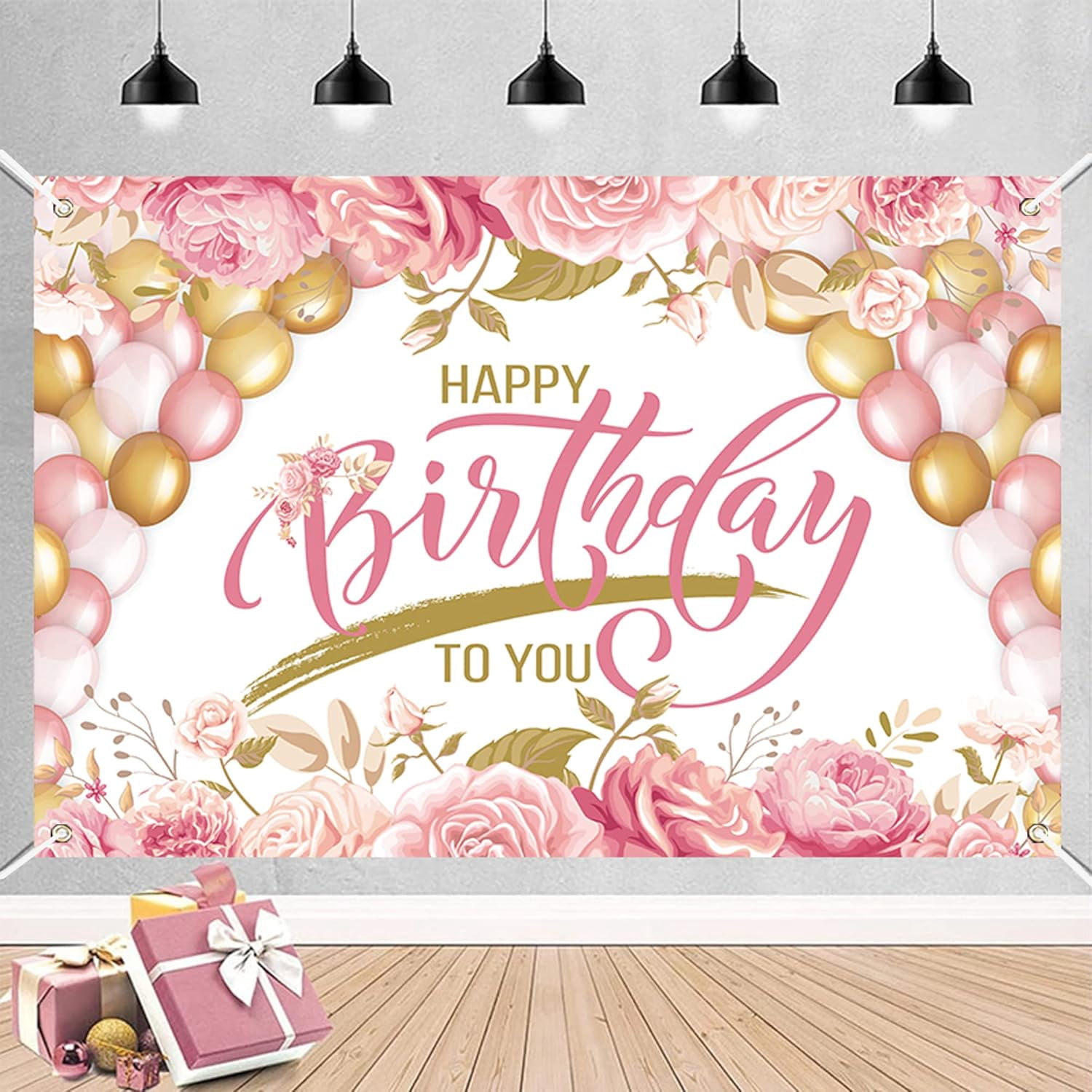 Pink Happy Birthday Backdrop Decorations for Women Birthday Party ...