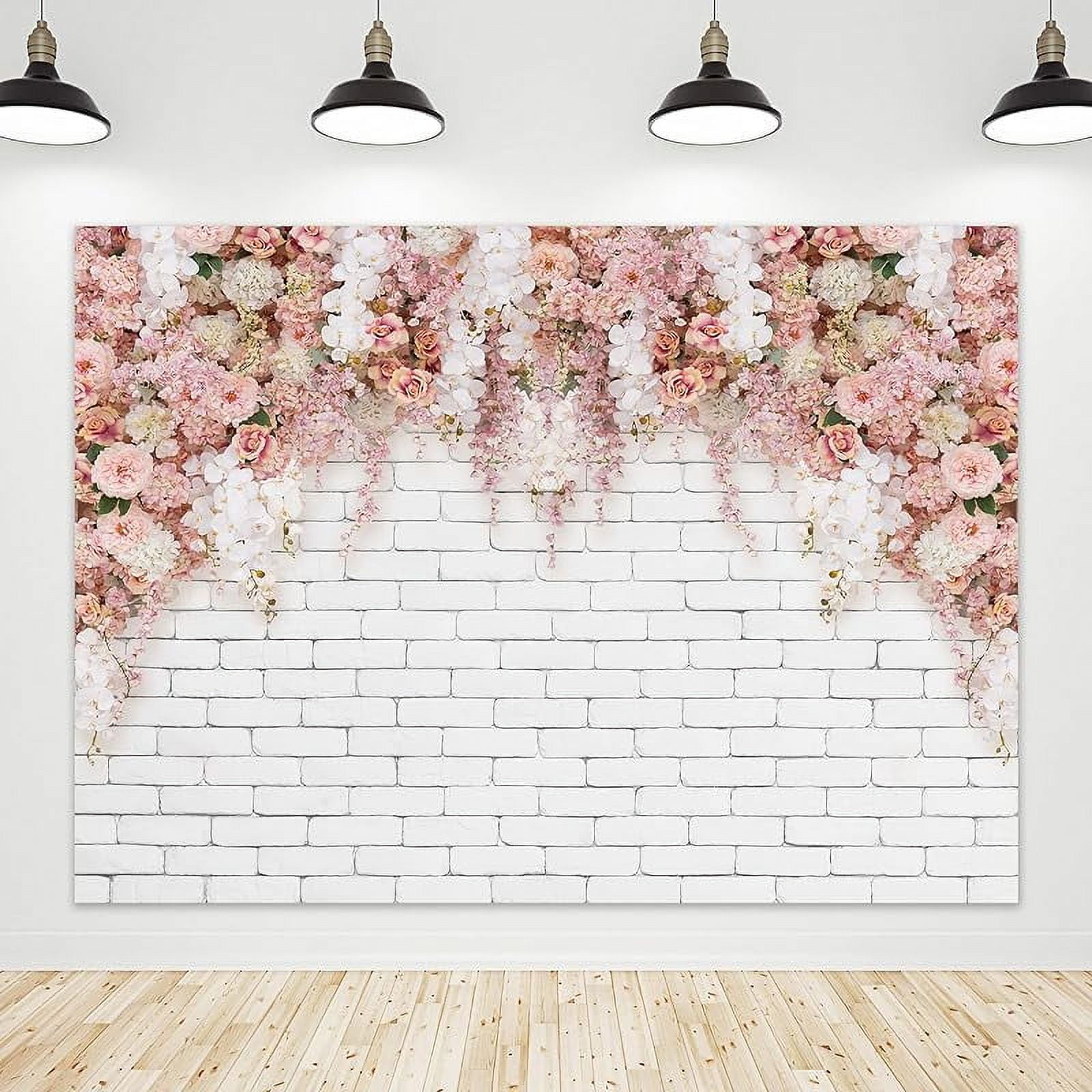Pink Happy Birthday Backdrop for Woman Polyester Fabric Neon Flower ...