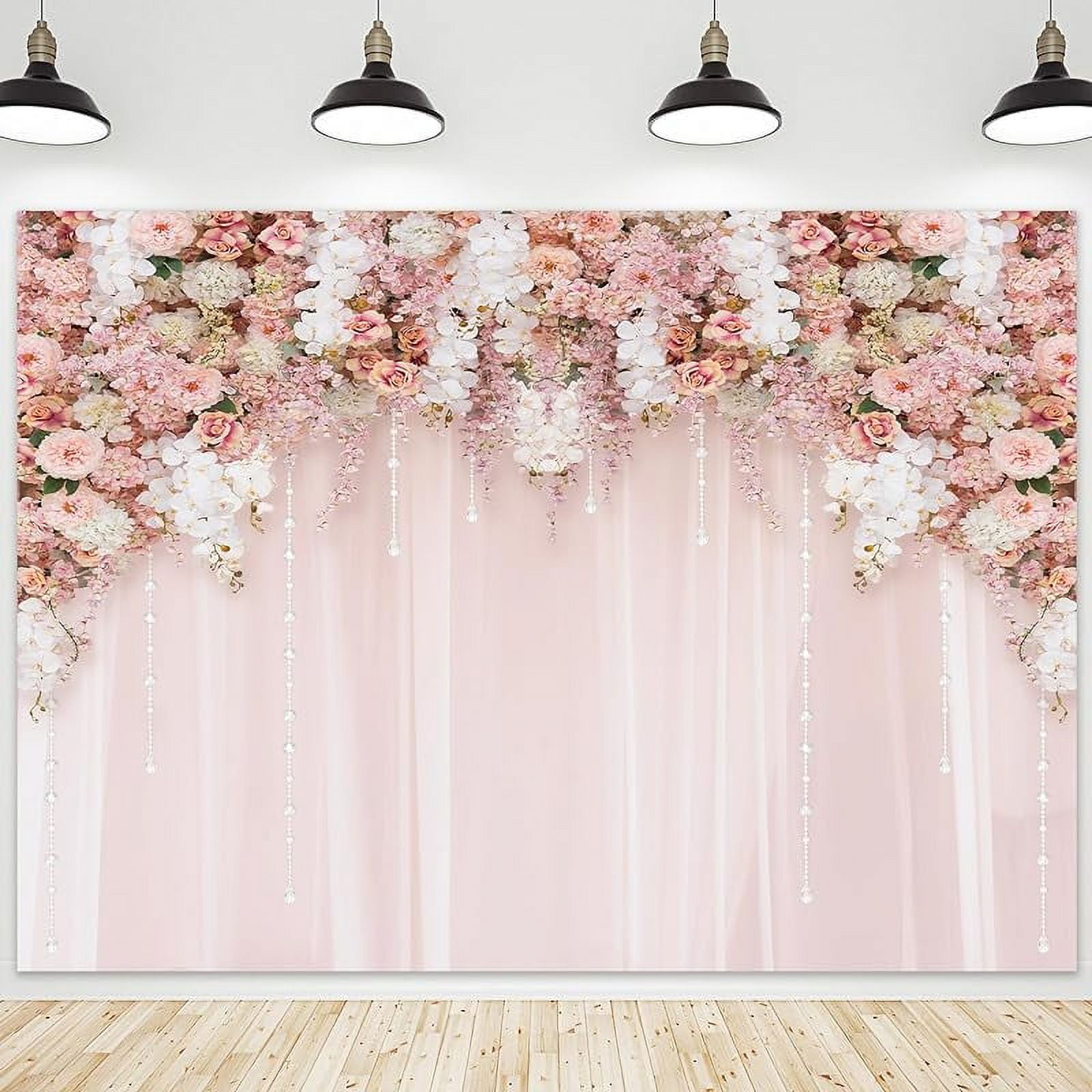 Pink Happy Birthday Backdrop for Woman Polyester Fabric Neon Flower ...