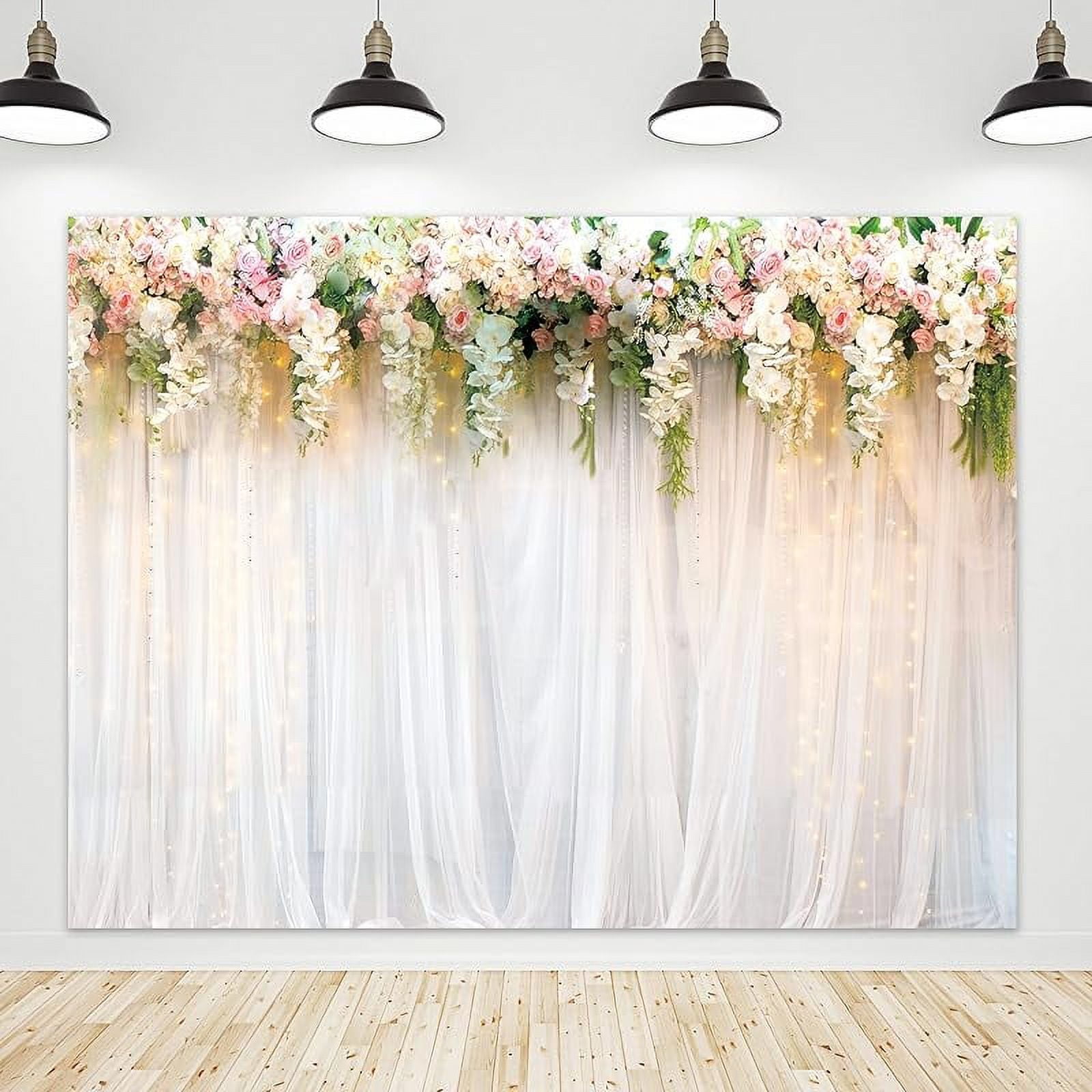 Pink Happy Birthday Backdrop for Woman Polyester Fabric Neon Flower ...