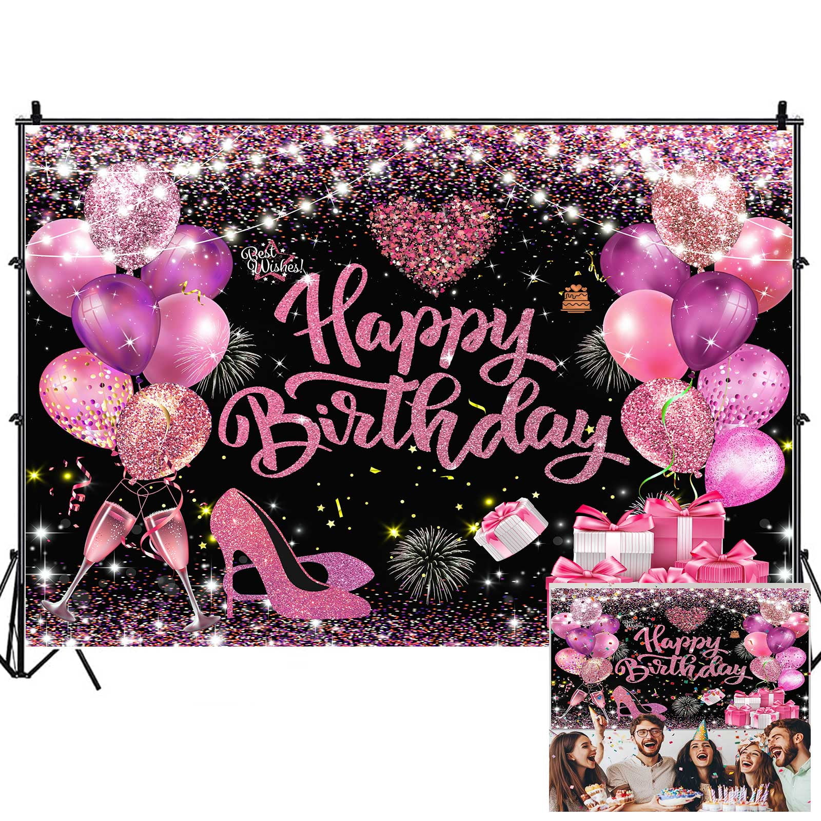 Pink Happy Birthday Backdrops for Photoshoot, Birthday Picture Women ...