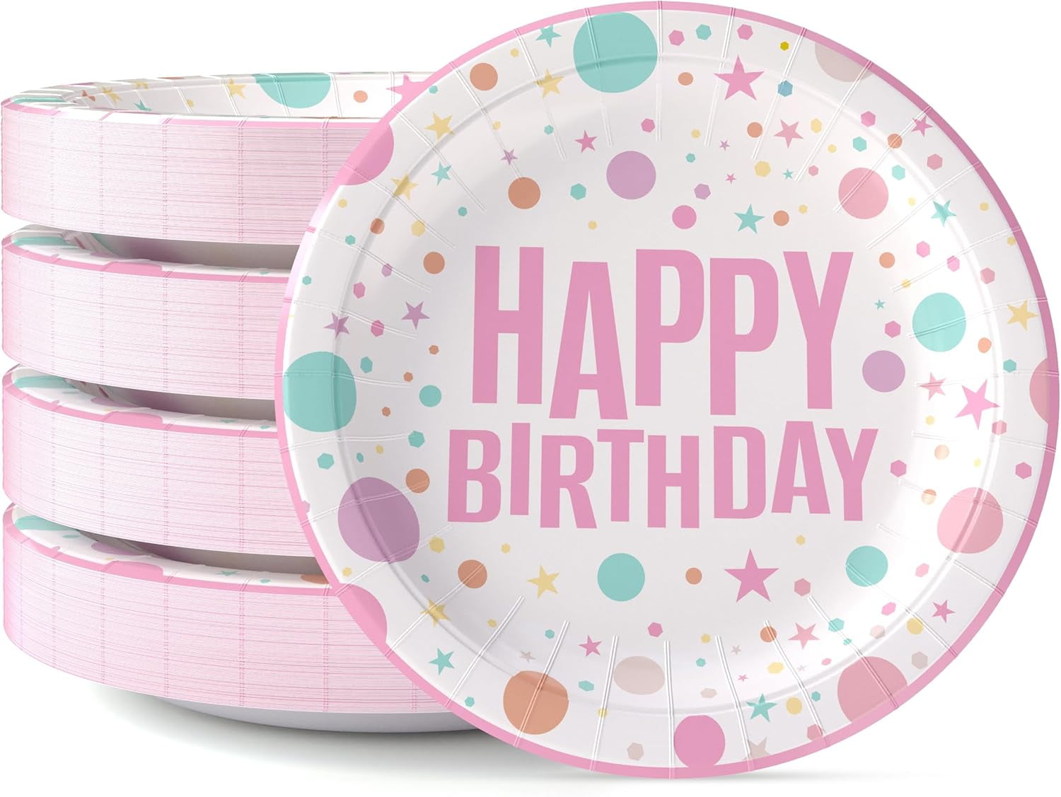 Pink Happy Birthday Plates 7" Birthday Paper Plates 100 Pcs Pink Party ...