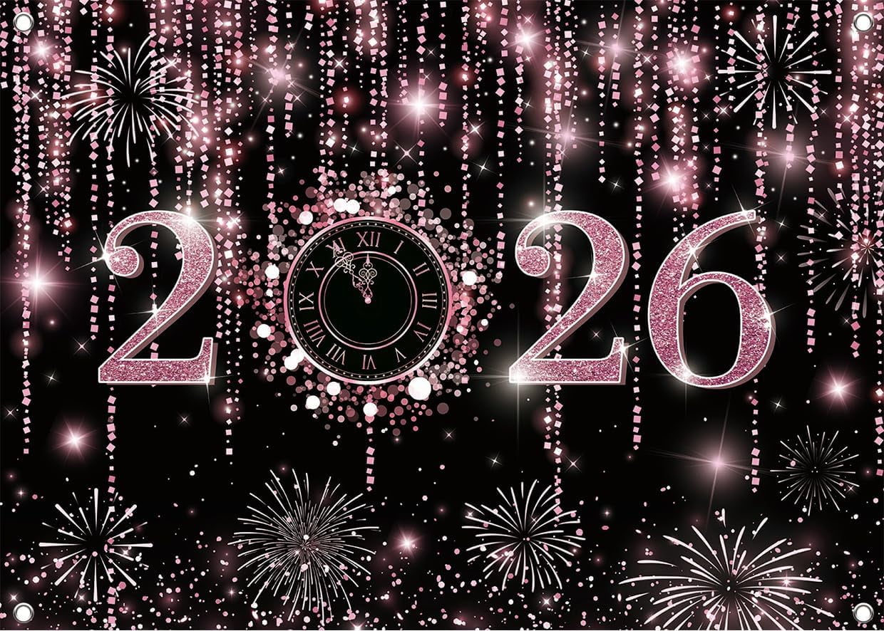 Pink Happy New Year Backdrop Pink Glitter Fireworks New Year ...