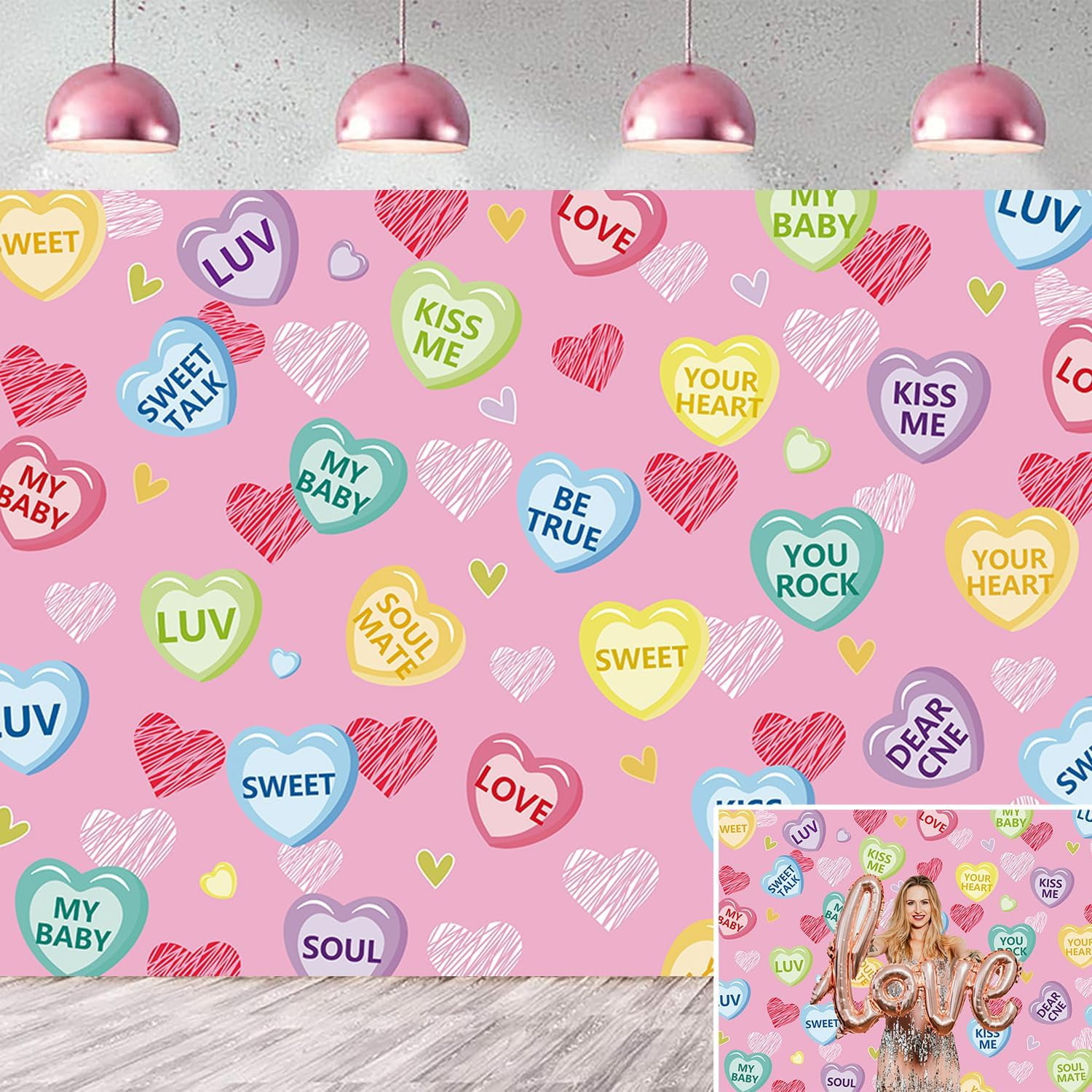 Pink Happy Valentine's Day Hearts Backdrop Sweethearts Candy ...