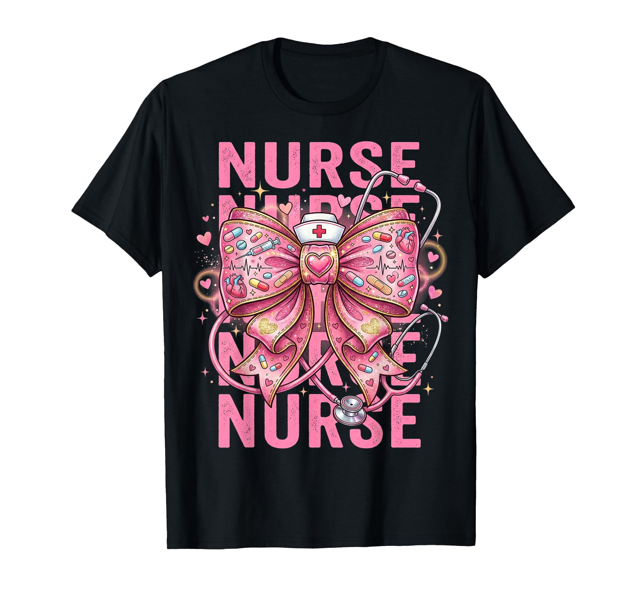 Pink Healthcare Nurse T-Shirt with Heart and Medical Symbols - Perfect ...