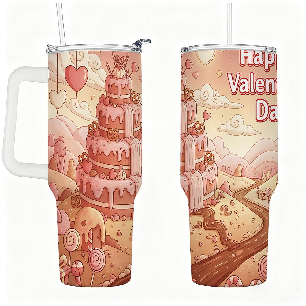 Pink Heart Balloons & Candy Mountain Insulated Tumbler with Handle, Hot ...