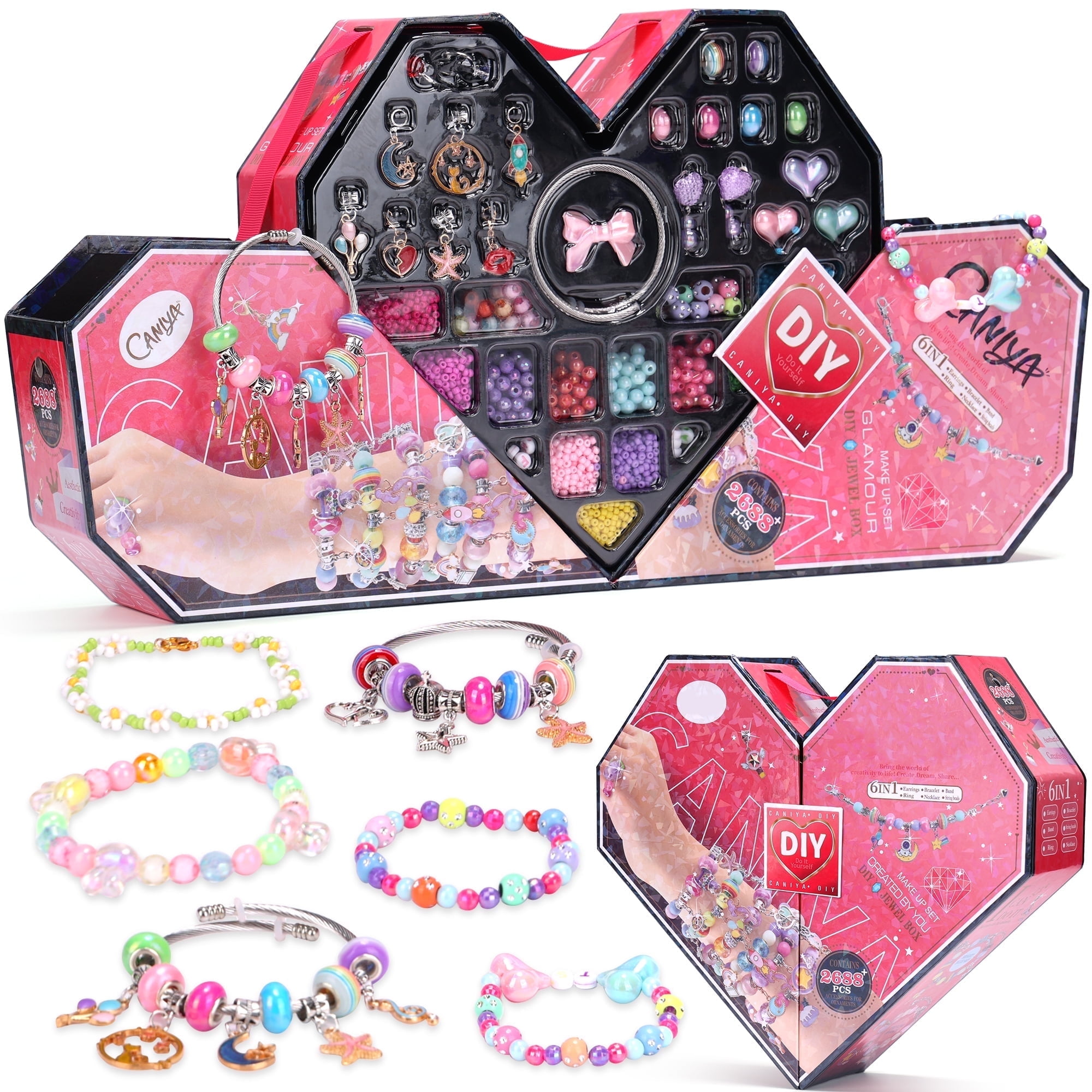 Pink Heart Bead Bracelet Making Kit - Perfect Gem Jewelry Gift for ...