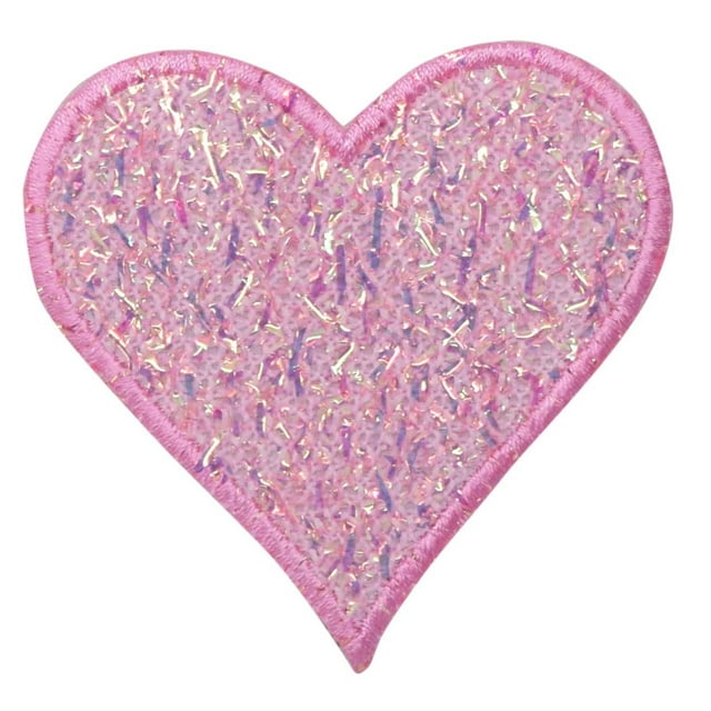 Pink Heart - Confetti Shimmery - Iron On Applique/ Embroidered Patch ...