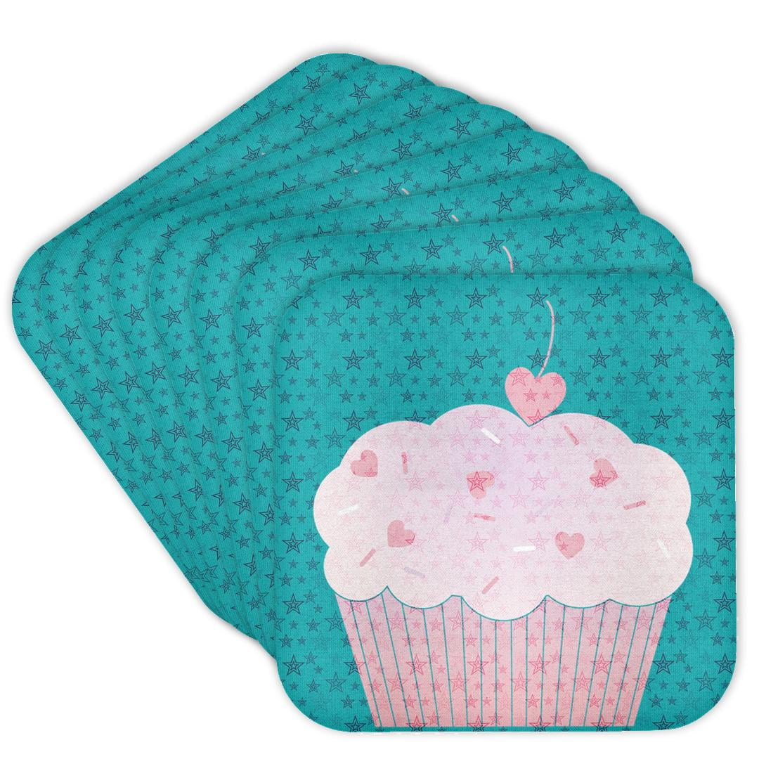 3dRose, Pink Heart Cupcake with Stars - Fun Whimsical Art, Set of 8 ...