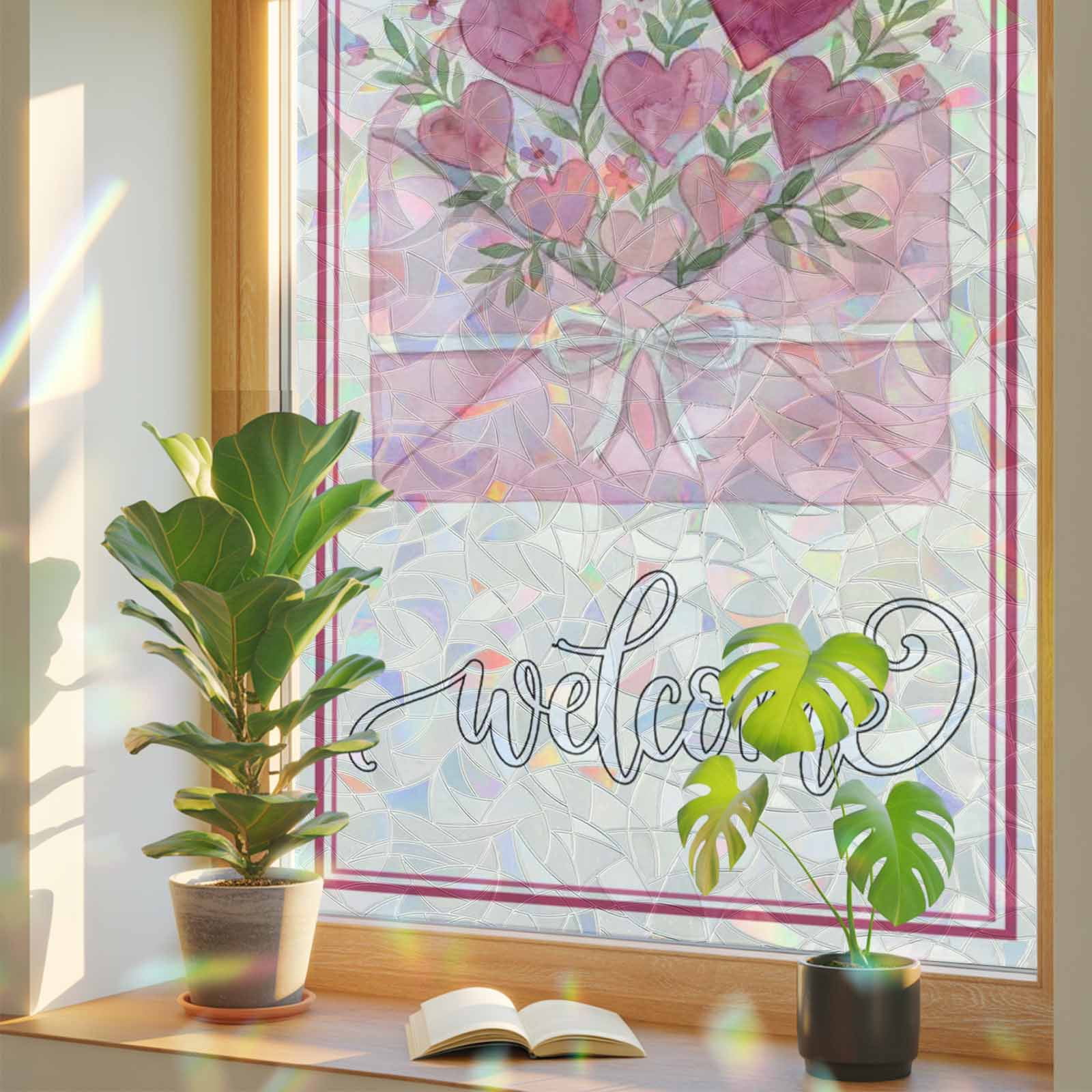 Pink Heart Envelope Window Privacy Film Rainbow Static Cling Stain ...