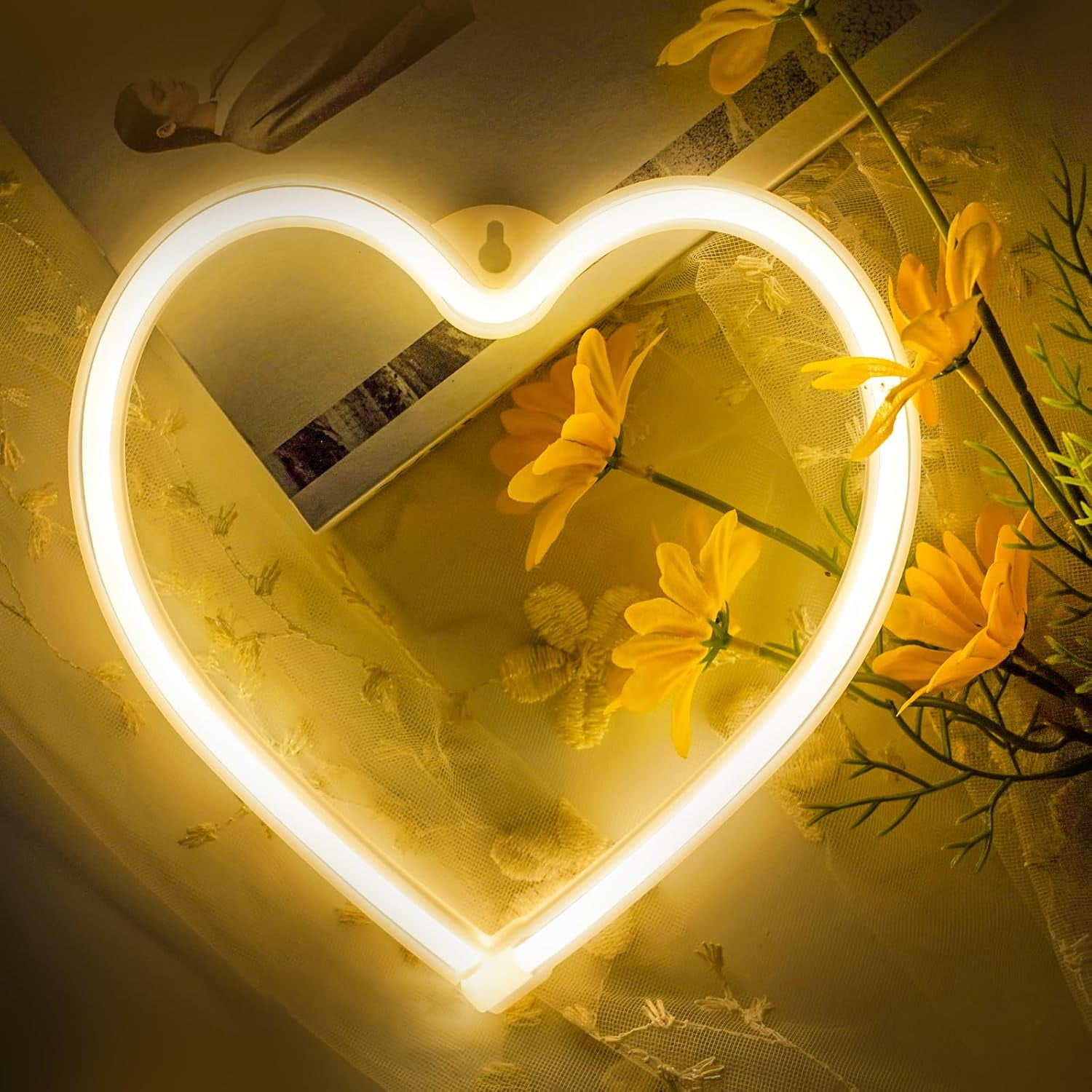 Pink Heart Neon Sign, Battery Operated or USB Powered Heart Lights, LED ...