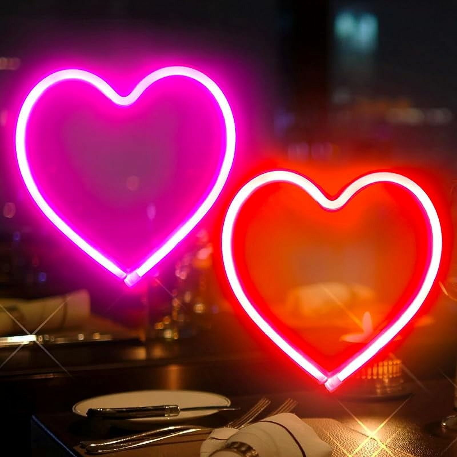 Pink Heart Neon Sign, LED Heart Light Battery Operated or USB Powered ...