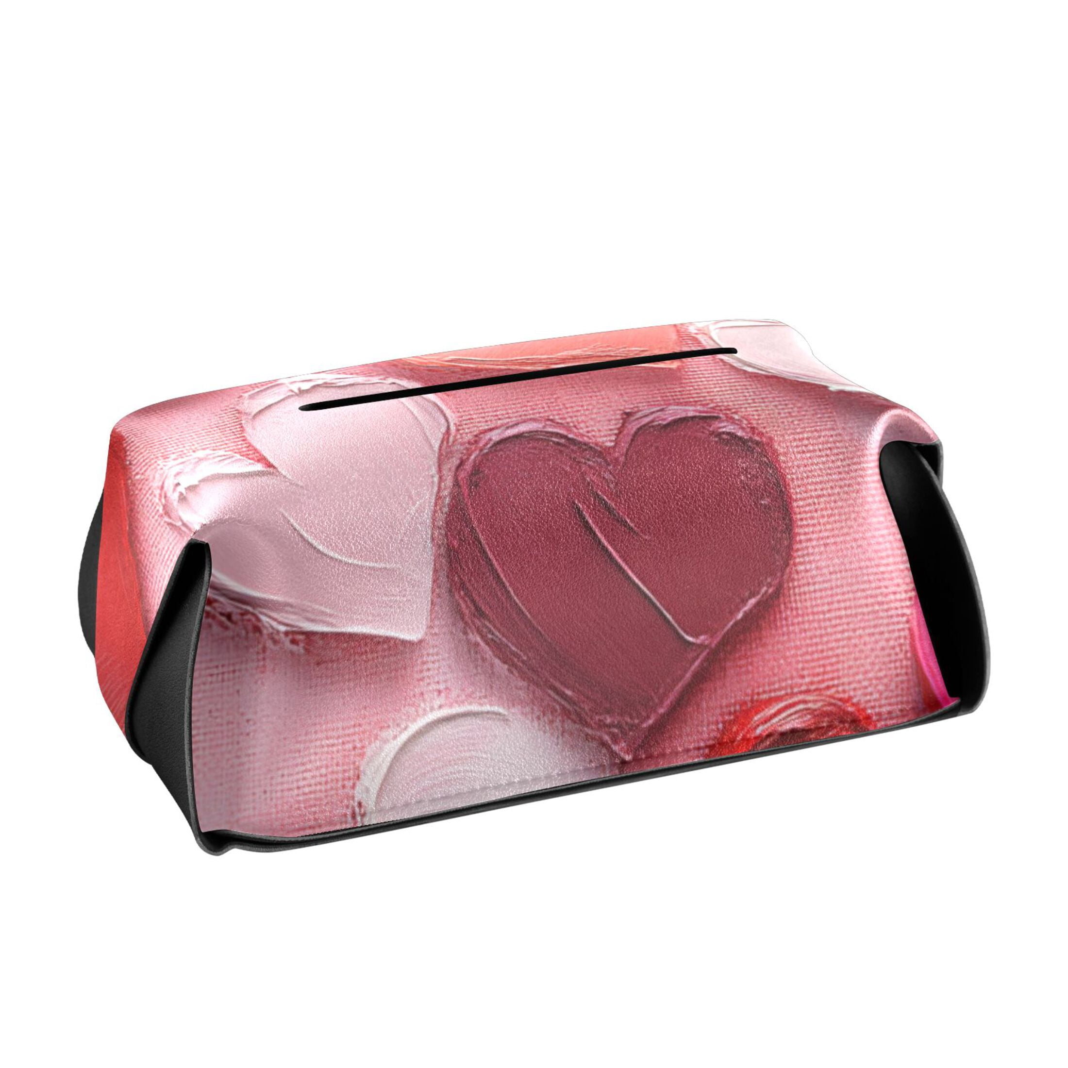 Pink Heart Painted with Paint Tissue Box Cover Leather Square Rectangle ...