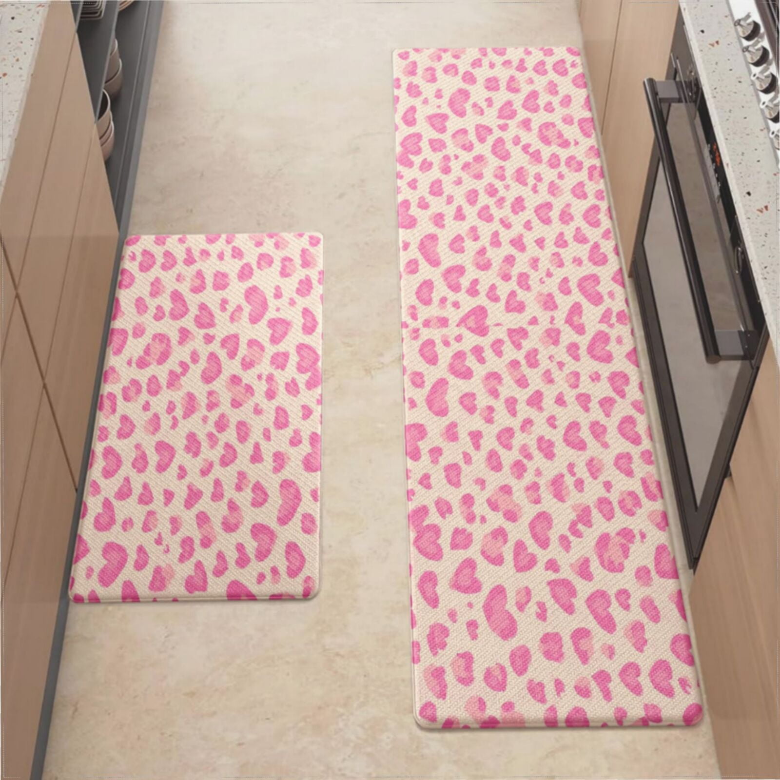 Pink Heart Pattern Background(1) Pvc Kitchen Mat Runner 2 Pieces Non ...