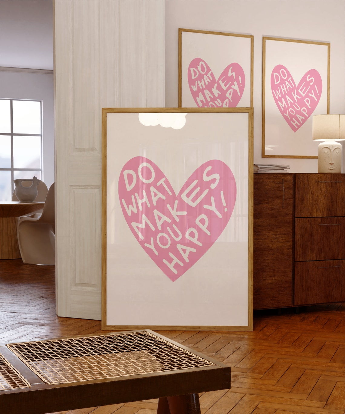 Pink Heart Print, Retro Pink Trendy Wall Art, Unframed Paper Poster ...