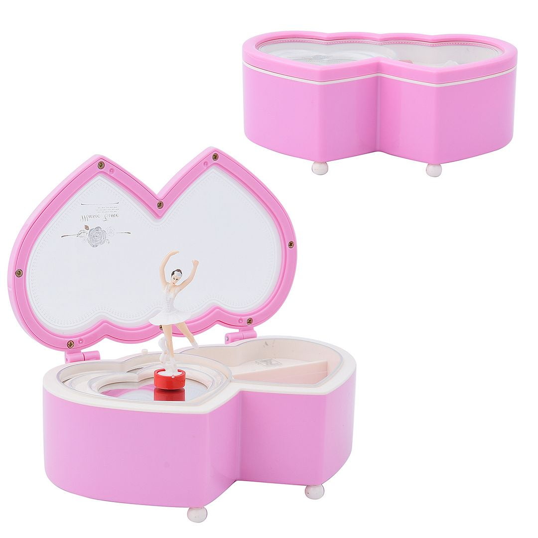Pink Heart Shape Ballerina Jewelry Box Double Tray with Ballet Dancing ...