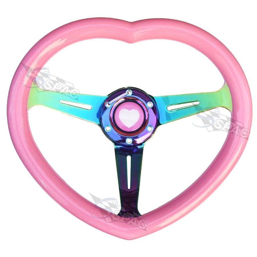 Pink Heart Shape JDM Drift Steering Wheel with Neo Chrome Frame and ...