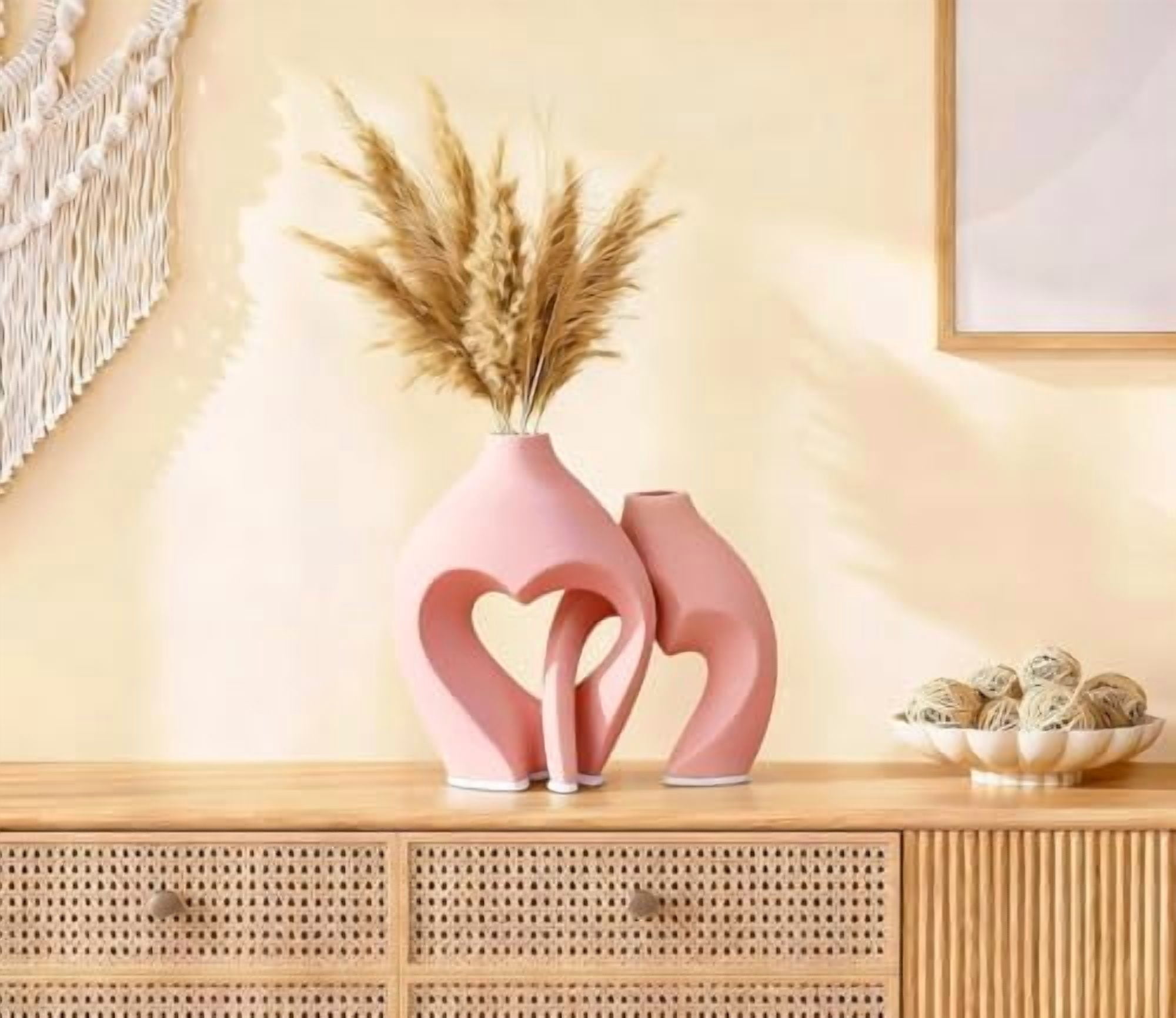 Pink Heart Shaped Ceramic Vases Set of 2, Modern Nordic Minimalist ...