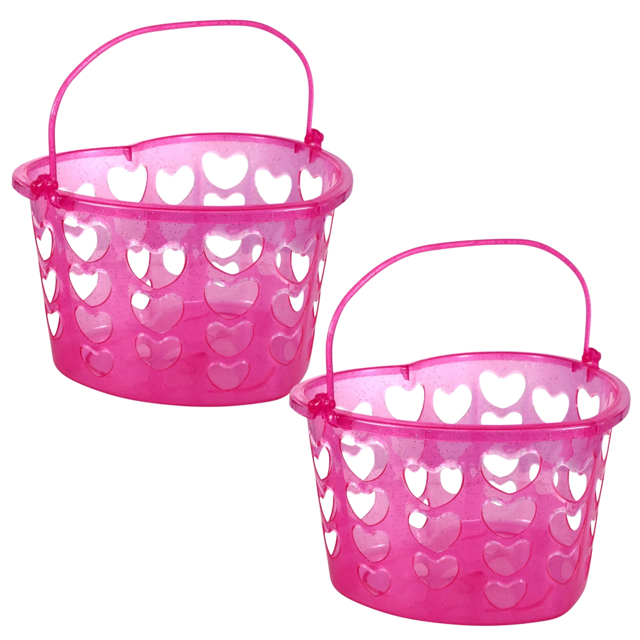 Pink Heart Shaped and Slotted Baskets with Handles for Valentines Day ...