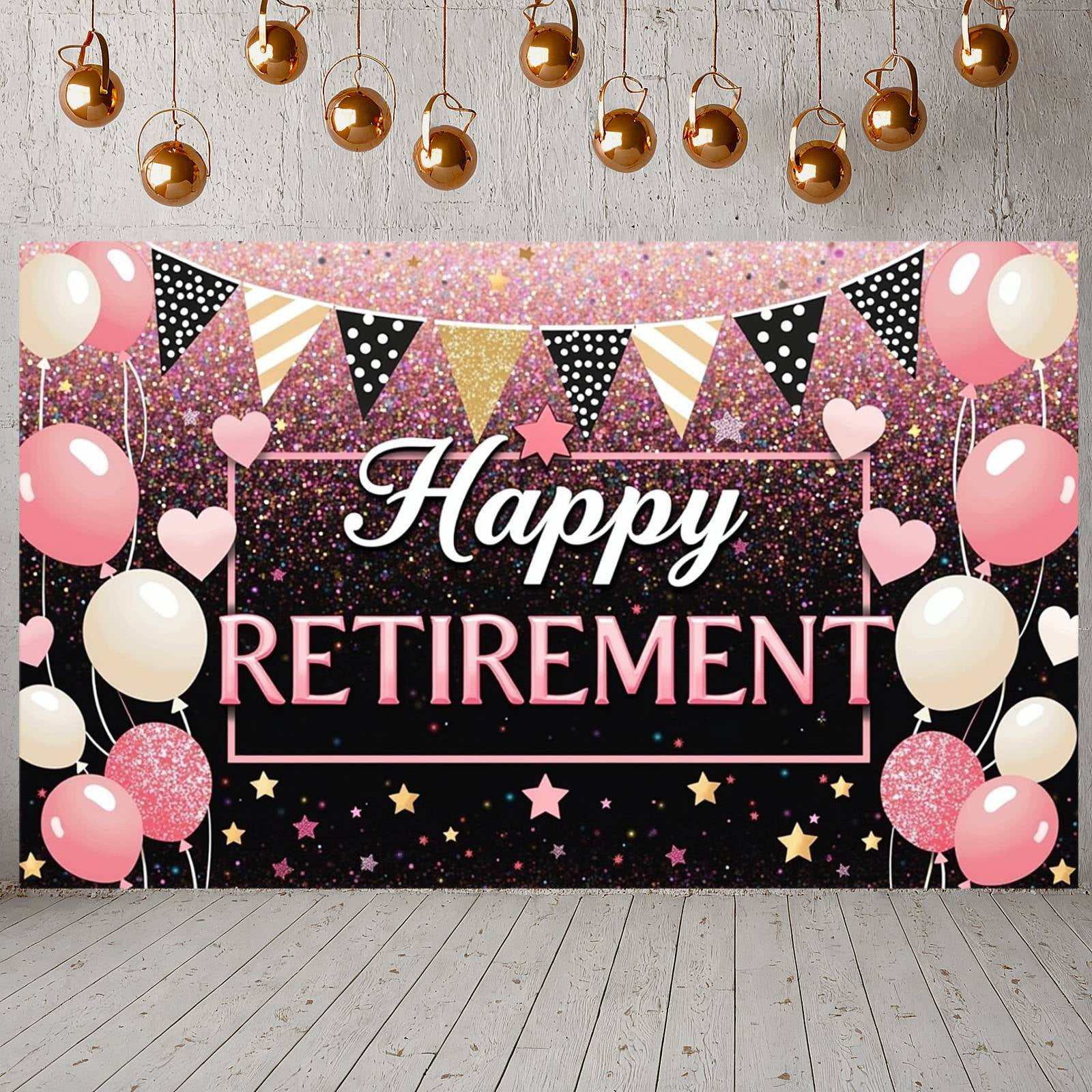 Pink Heart Theme Retirement Banner Gold Stars Design Happy Retirement ...