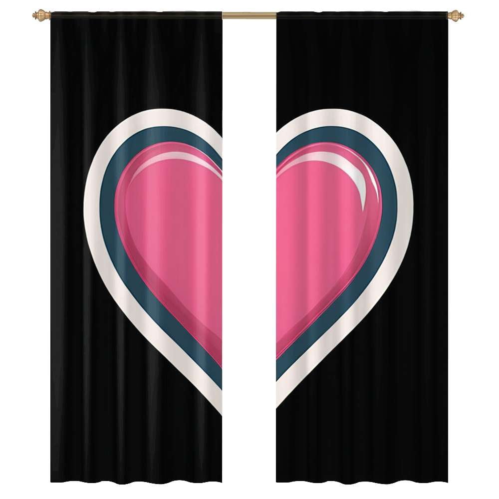 Pink Heart Tulle Curtains For Living Room Chiffon Sheer Voile Kitchen ...