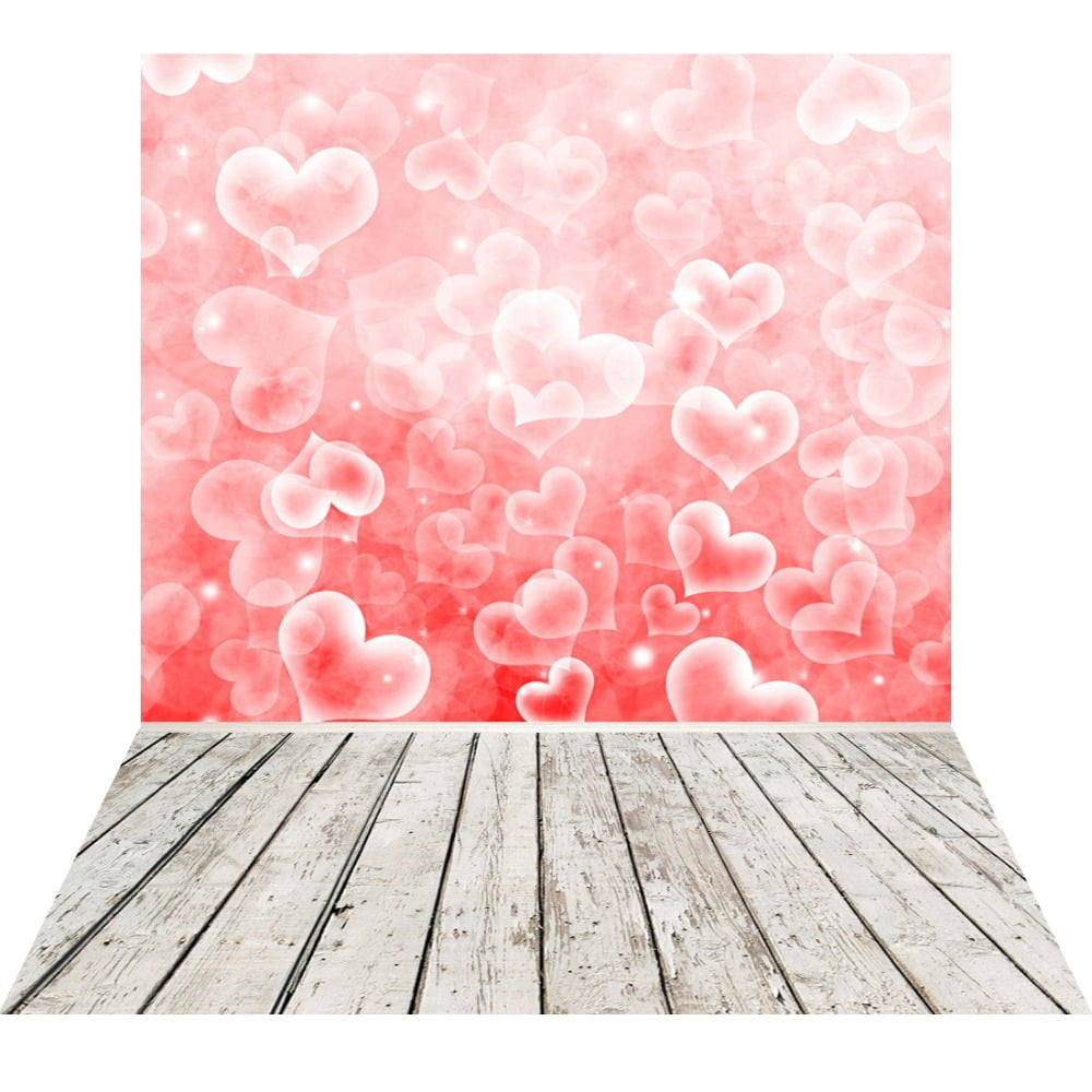 Pink Heart Wall Wood Floor Photography Backgrounds for Photo Studio ...