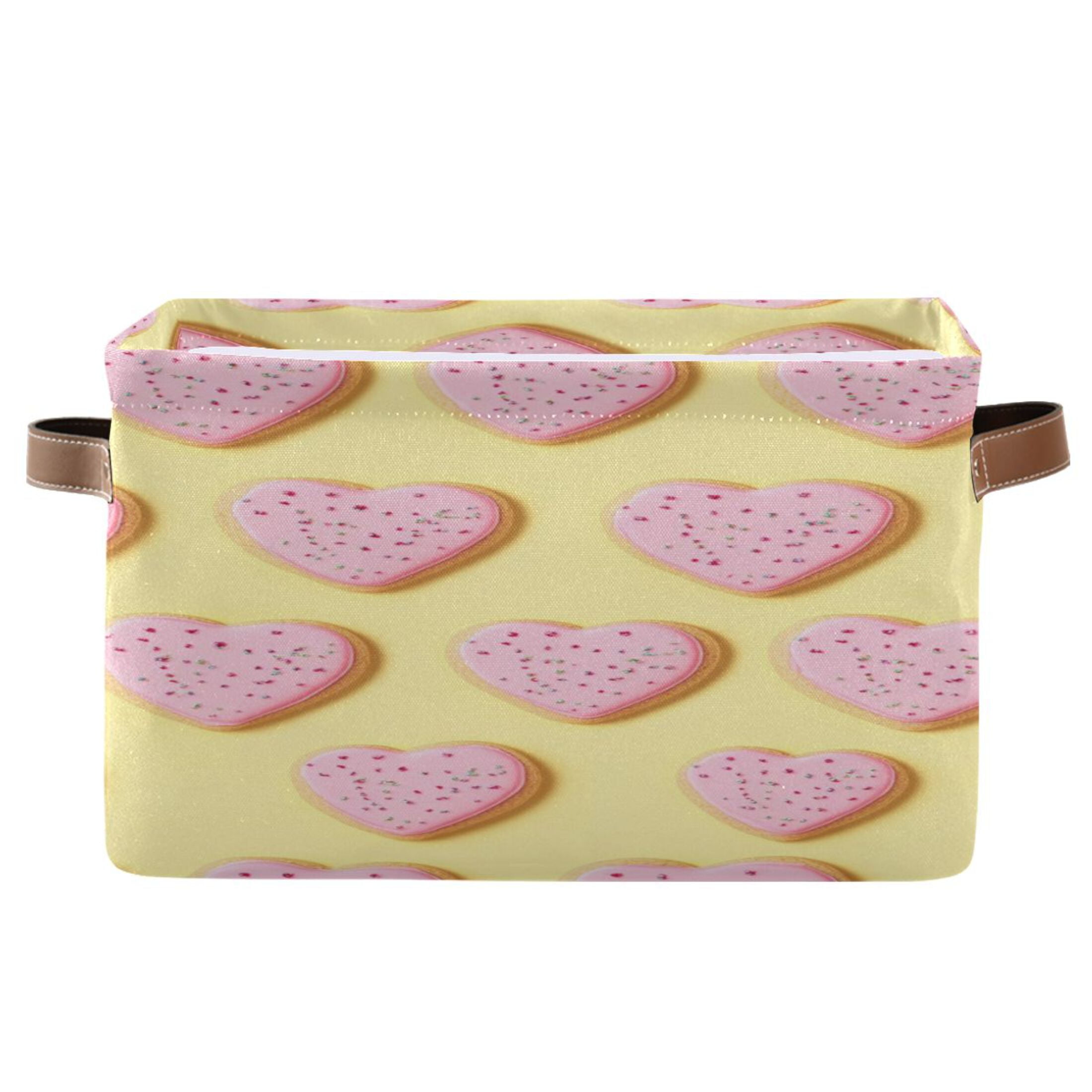 Pink Heart-shaped Cookies Foldable Storage Basket,Canvas Fabric ...
