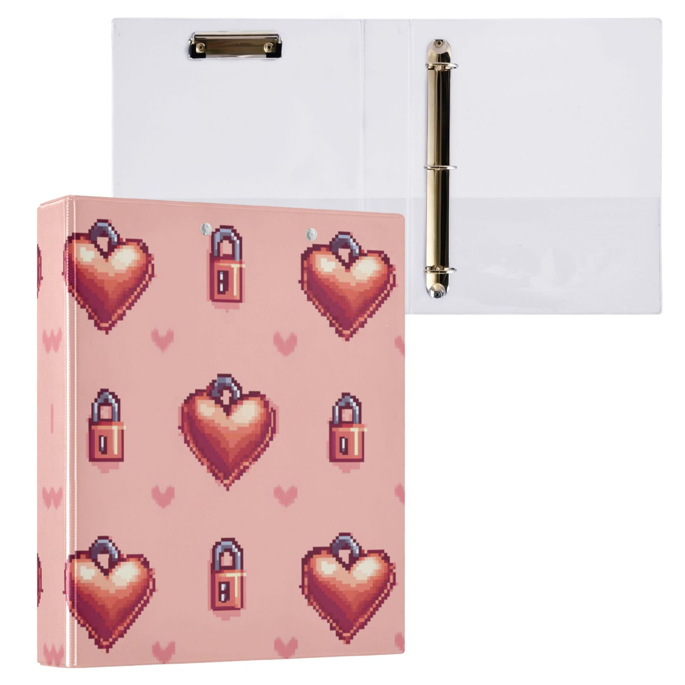 Pink Heart-shaped Lock 3 Ring Hardcover Binders 1.5in Round Rings for ...