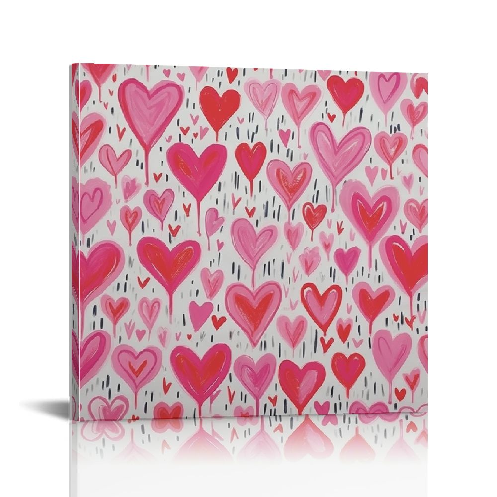 Pink Hearts Canvas Wall Art Poster Print, Modern Abstract Red Heart ...