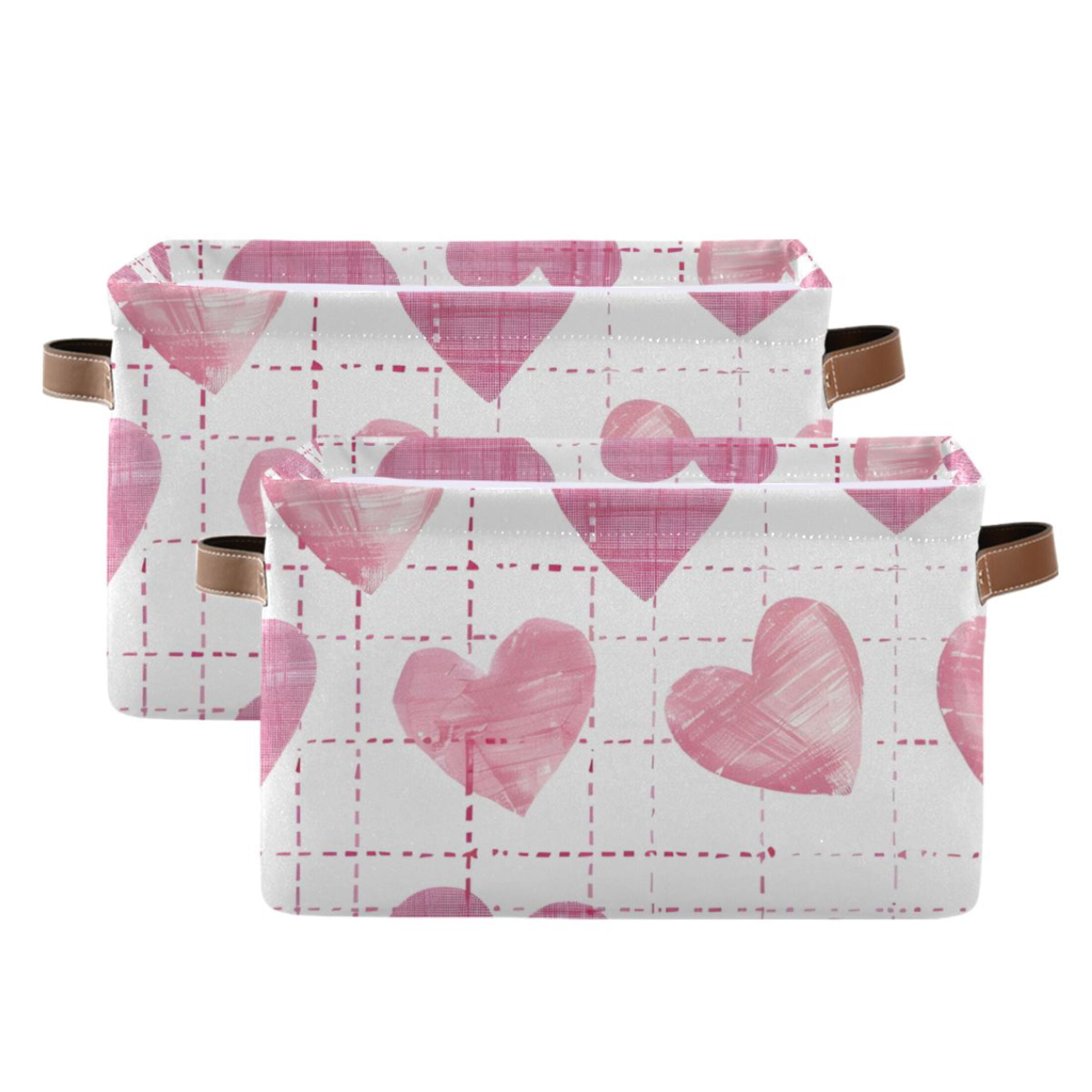 Pink Hearts Checkered Pattern Storage Basket Large Foldable Storage Bin ...