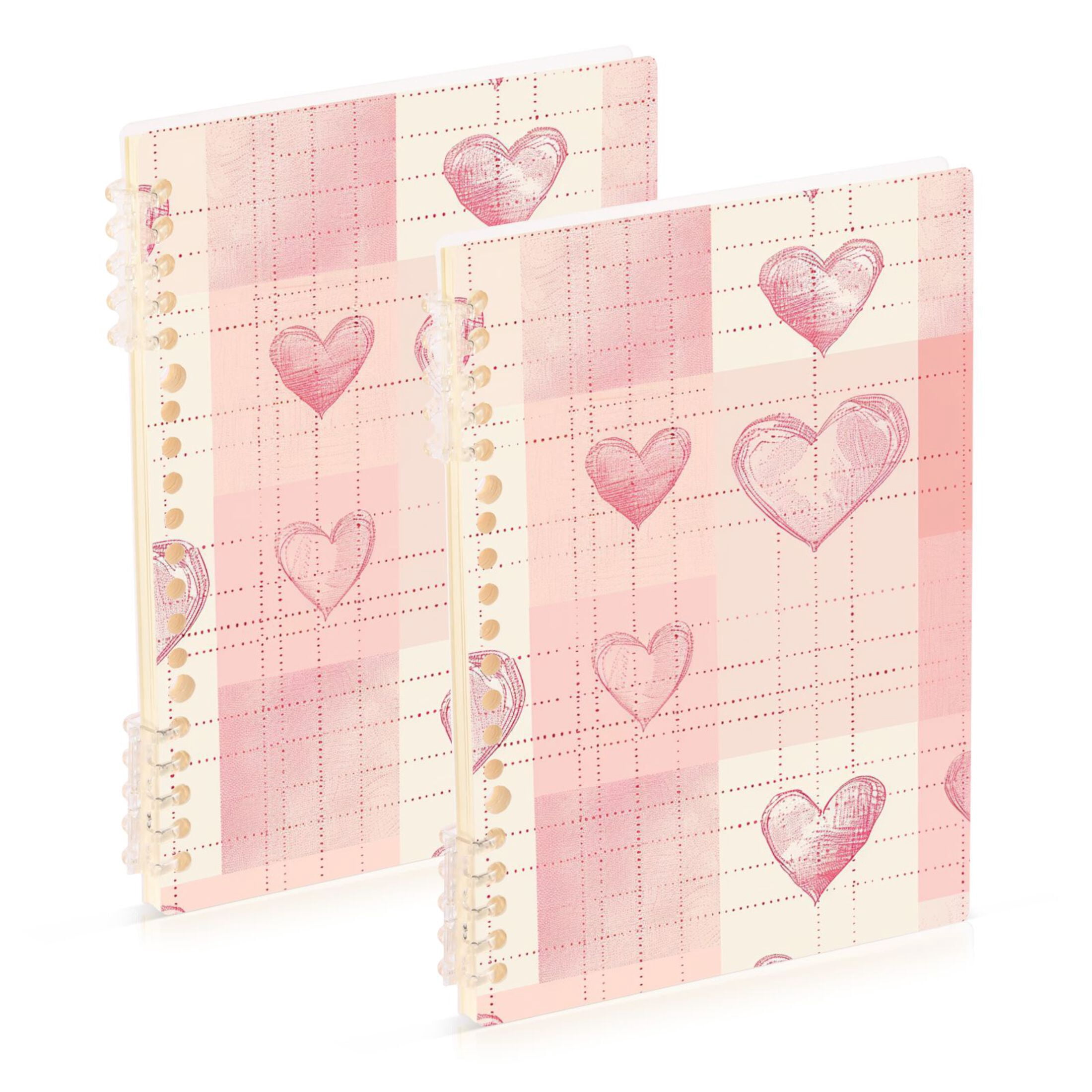 Pink Hearts Grids Ring Binder Notebook Journey Note Diary College Ruled ...