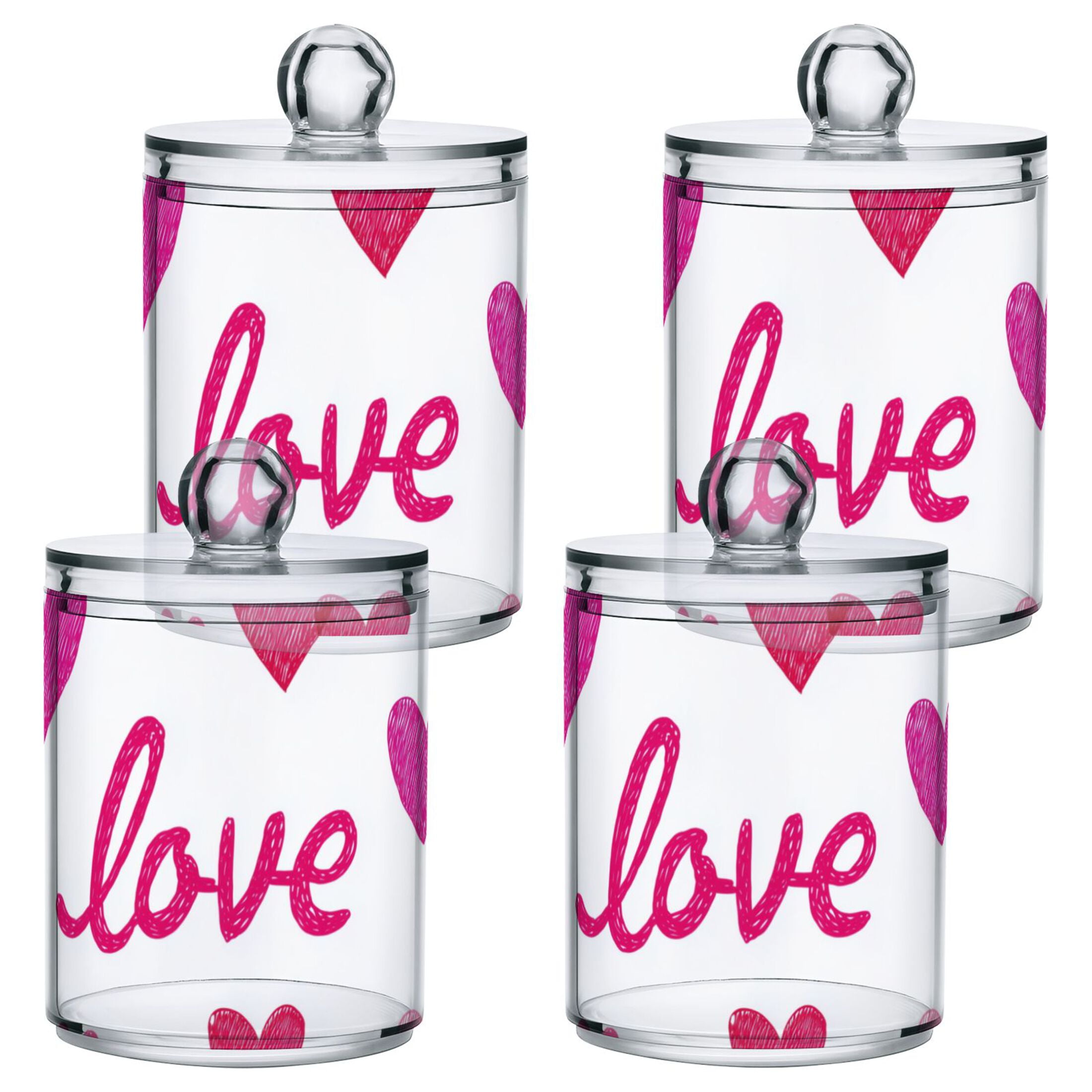 Pink Hearts Love Text Valentine Translucent Plastic Cans Storage ...