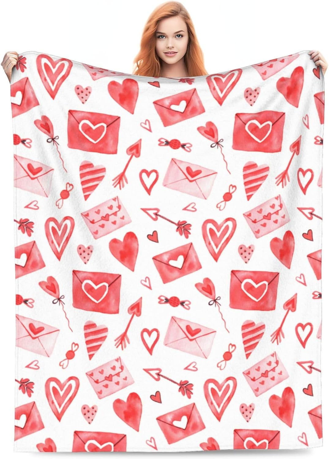 Pink Hearts Throw Blanket Candy Balls Soft Warm Flannel Blanket for ...