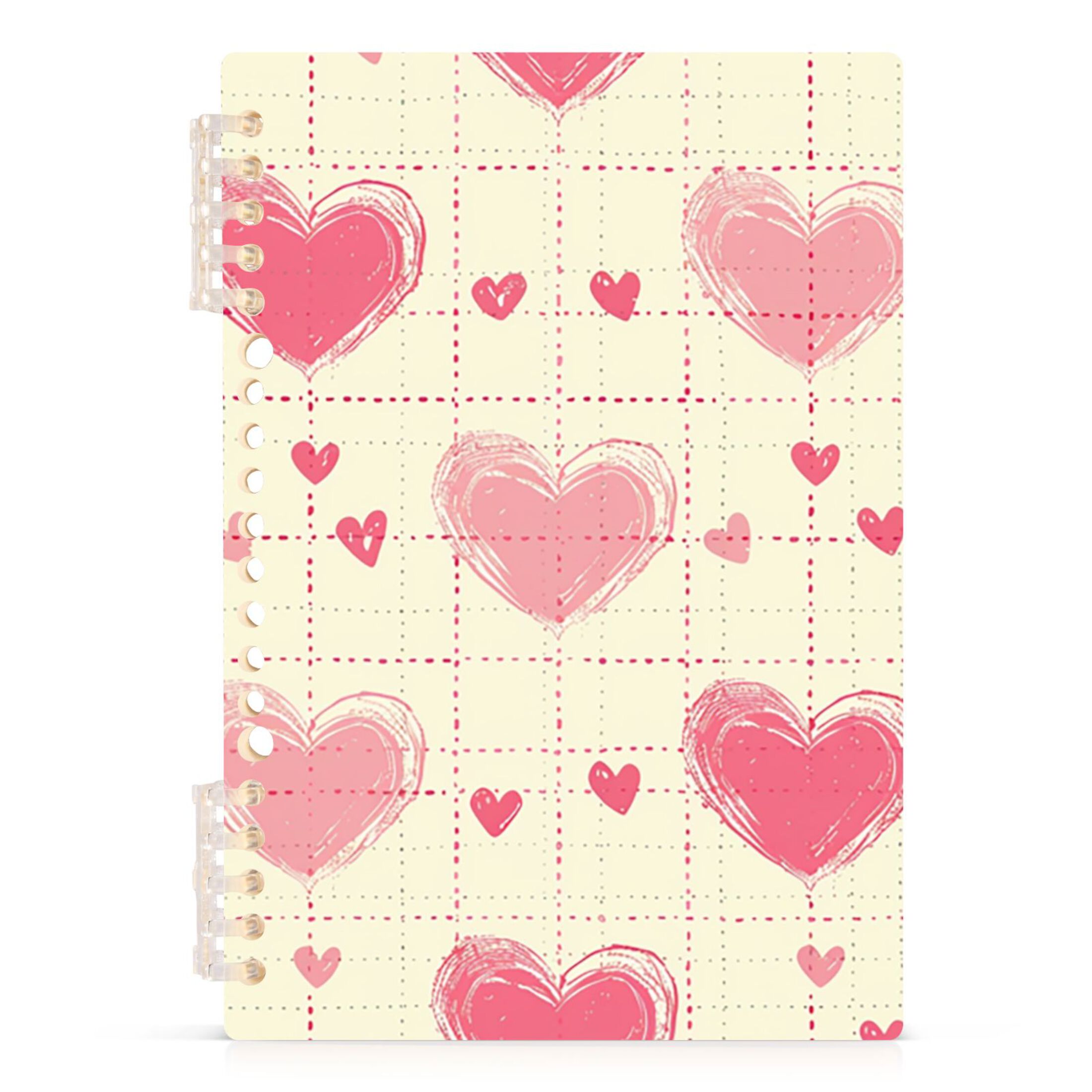 Pink Hearts in Grids Ring Binder Notebook Journey Note Diary College ...
