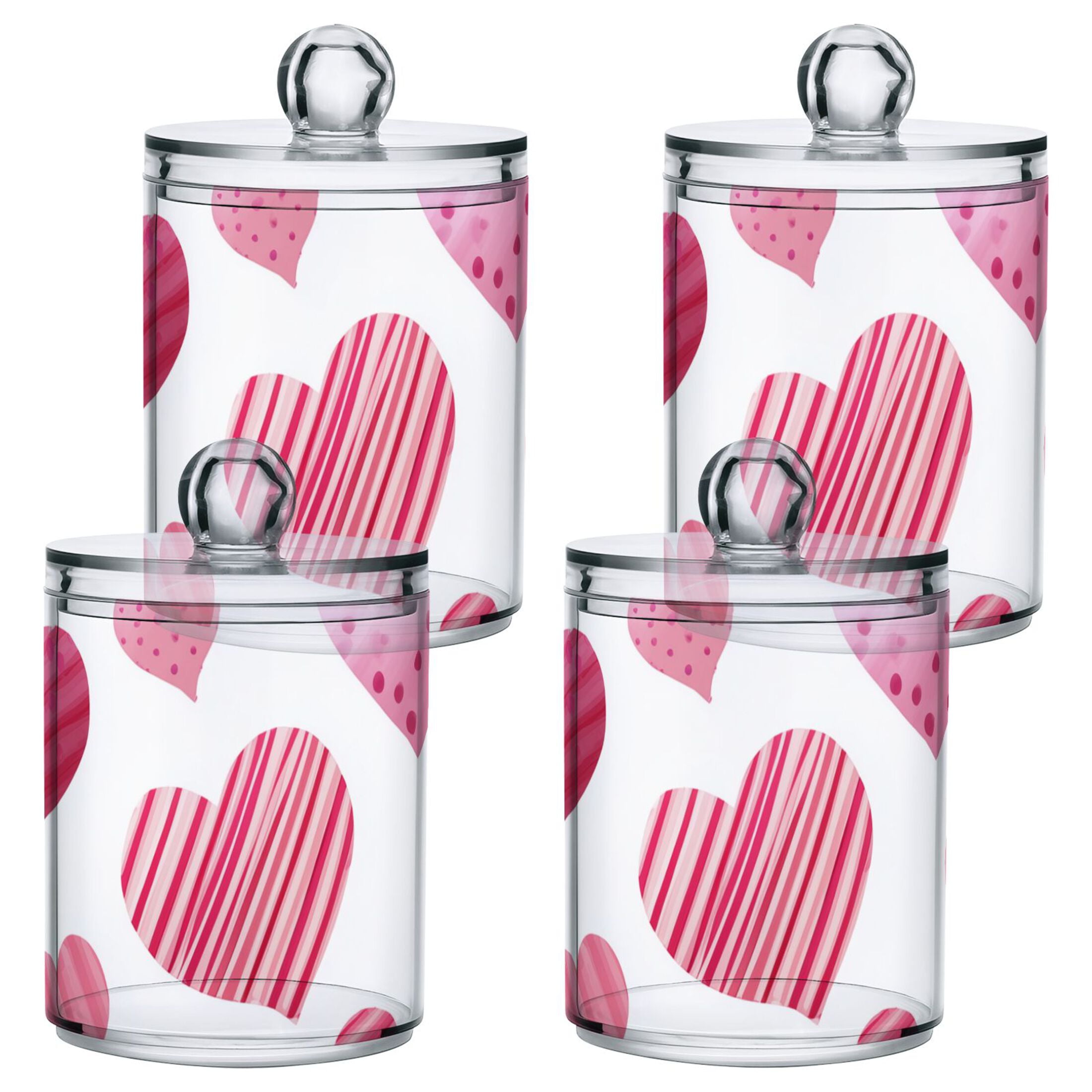 Pink Hearts with Decoraction Valentine Translucent Plastic Cans Storage ...