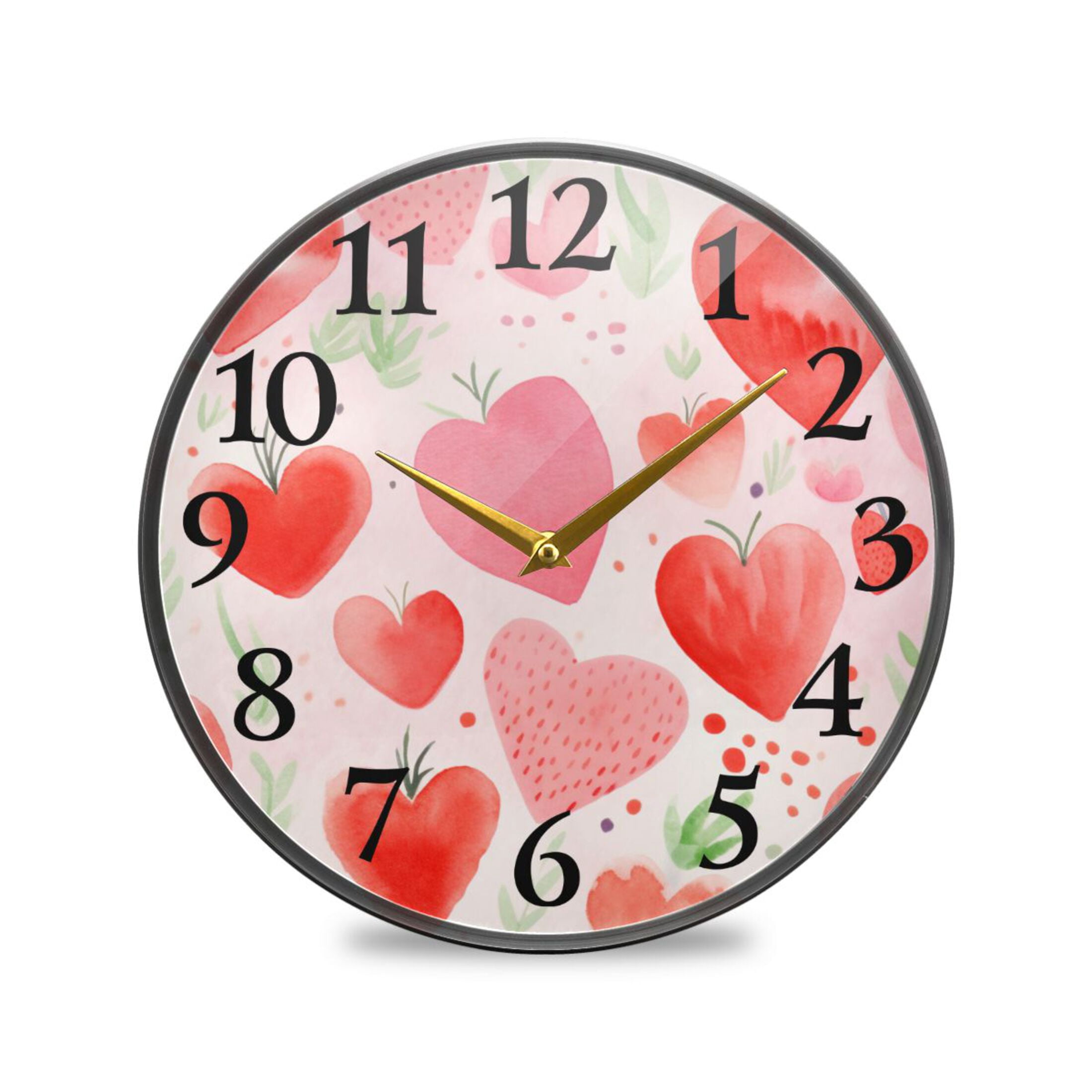 Pink Hearts with Leaf Wall Clocks Battery Operated 9.5 Inch Round Clock ...