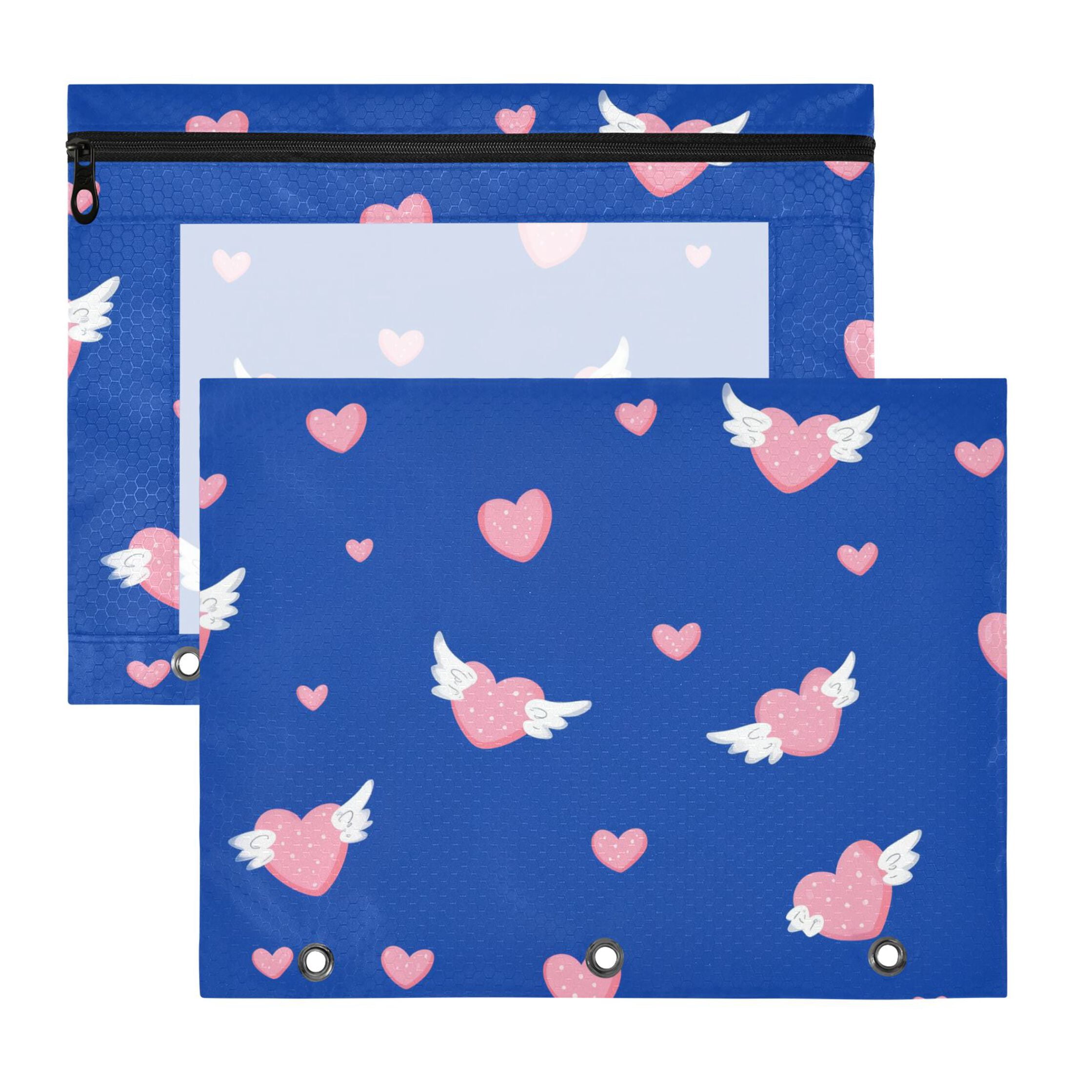 Pink Hearts with Wings Valentine 3-Ring Binder Pocket with Zipper ...