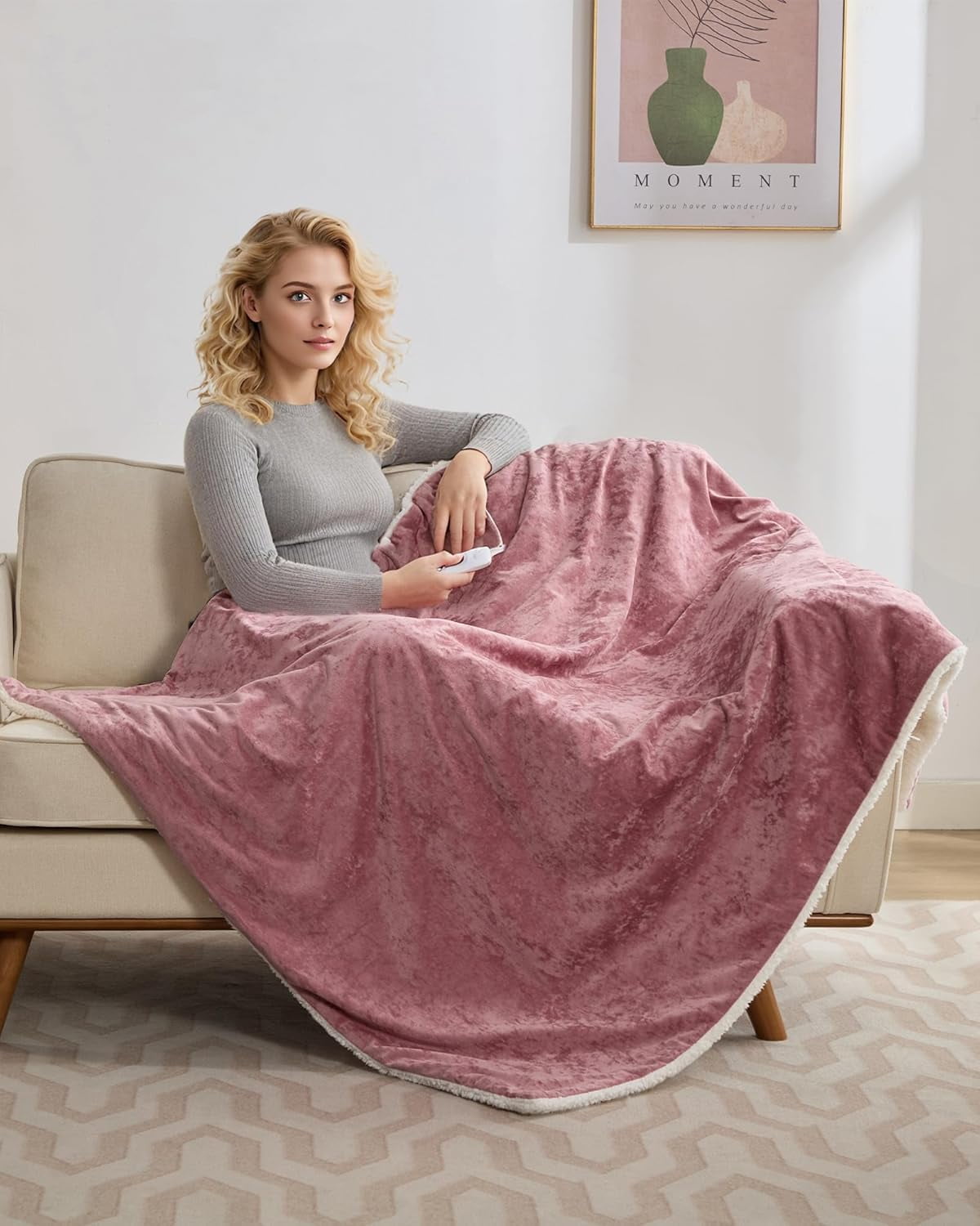 Pink Heated Throw Blanket, Electric Blanket Throw with 4 Heat Levels ...