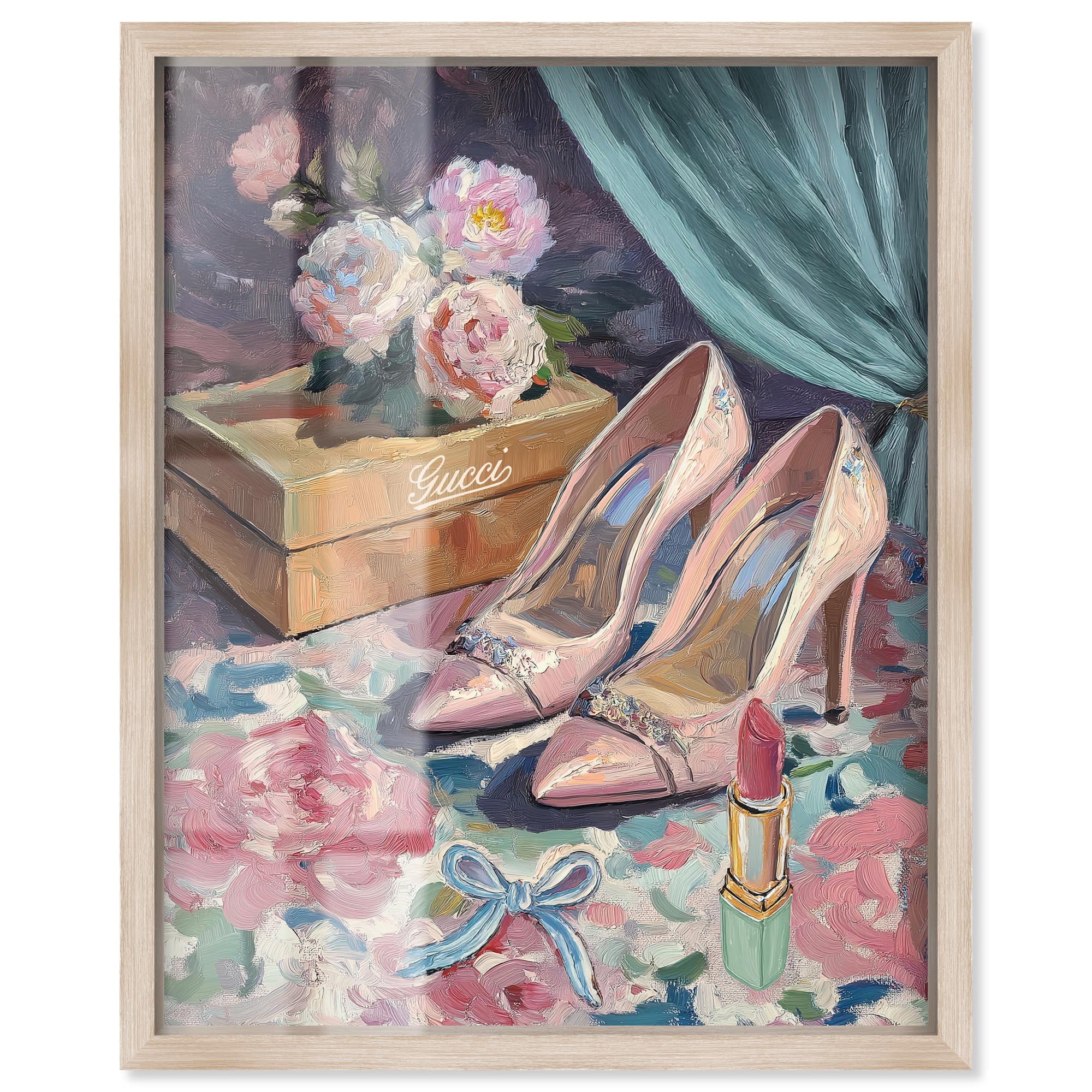 Pink Heels Shadowbox Print Fashion Art by Art Remedy, Blonde Frame, 16 ...