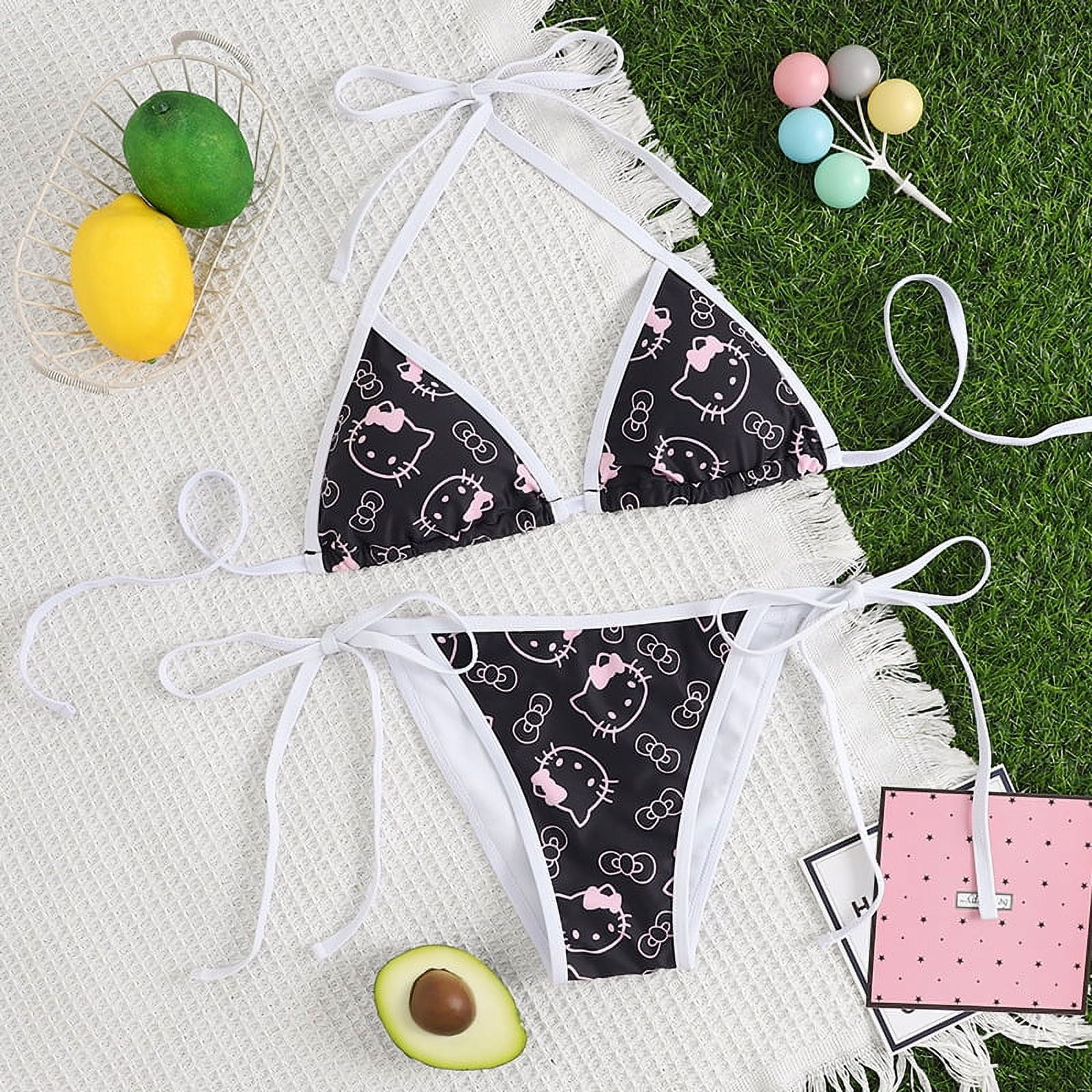 Pink Hello Kitty Bikini Set Kawaii Sanrio Anime Y2k Soft Swimsuit Side