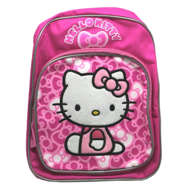 Pink Hello Kitty Mini Backpack w/Pink and White Hair Bow Pattern (10in ...