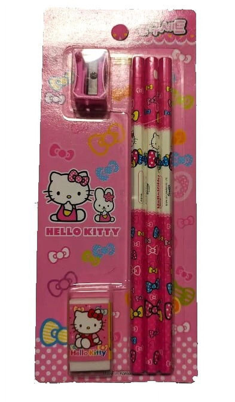 Pink Hello Kitty Stationery Set 5 pcs - 3 pencils, 1 eraser, 1 pencil ...