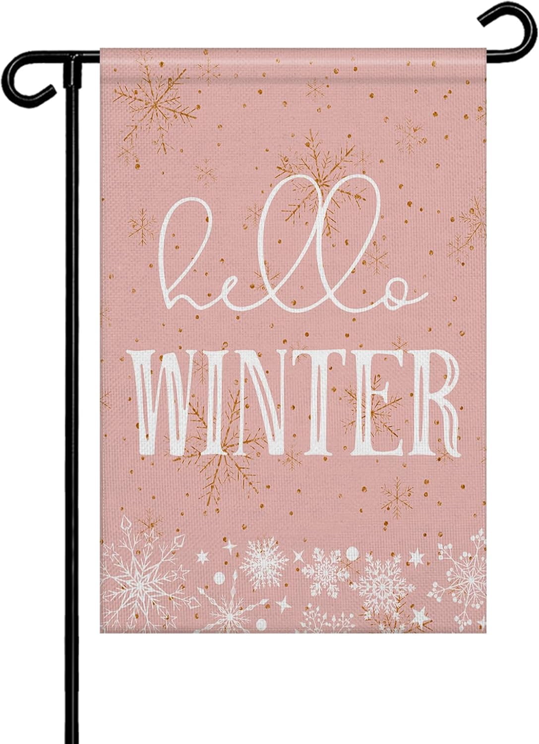 Pink Hello Winter Garden Flag Double Sided, Xmas Winter Snowflake ...