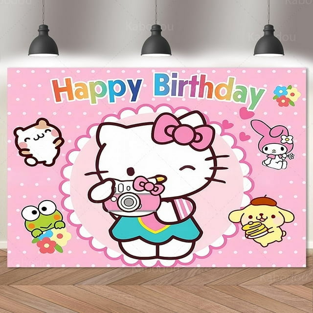 Pink Hello kitty Backdrop Girls Kids Birthday Party Banner Decoration ...