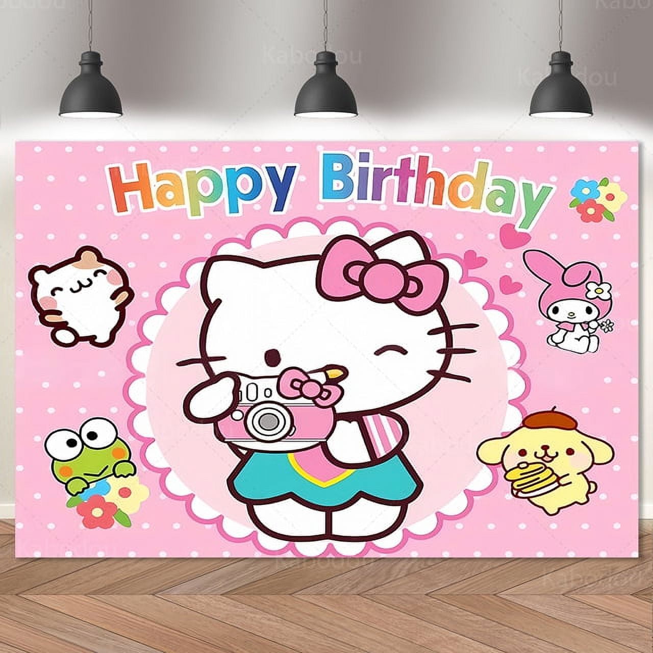 Pink Hello kitty Backdrop Girls Kids Birthday Party Banner Decoration ...