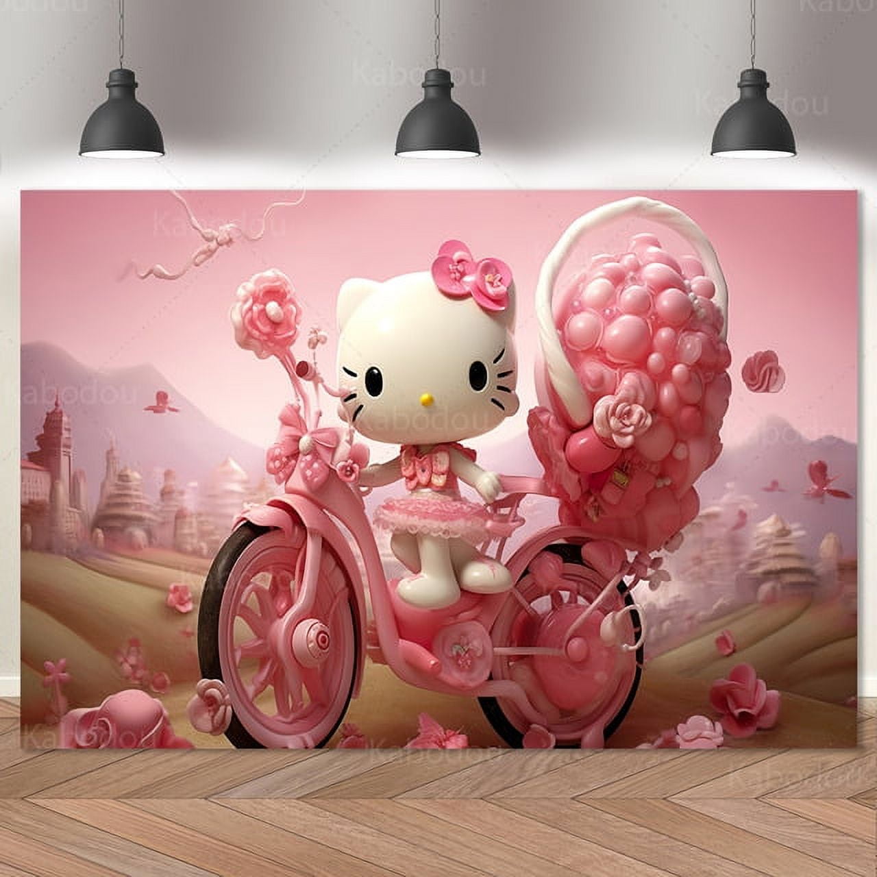 Pink Hello kitty Backdrop Girls Kids Birthday Party Banner Decoration ...