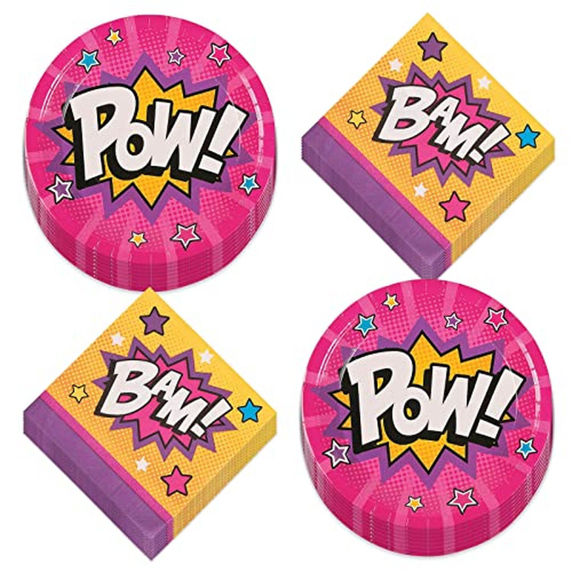 Pink Heroine Party Pack - 16 Superhero Girl Comic Paper Plates ...
