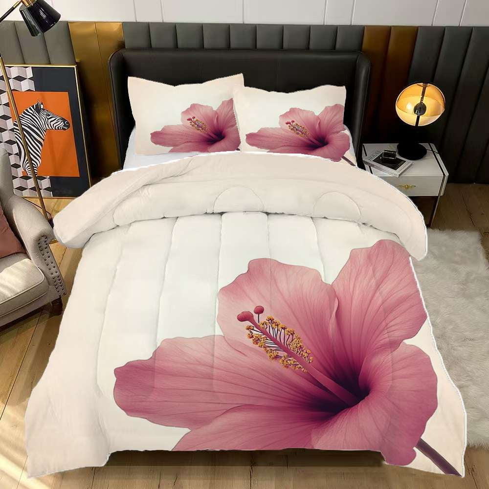 Pink Hibiscus Soft Gentle Bloom Comforter Set Queen Size Bedding Set ...